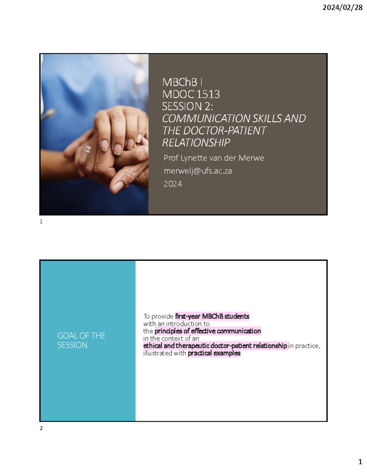 Session 2Lecture MDOC 1513 communication 2024 printout - MBChB I MDOC ...