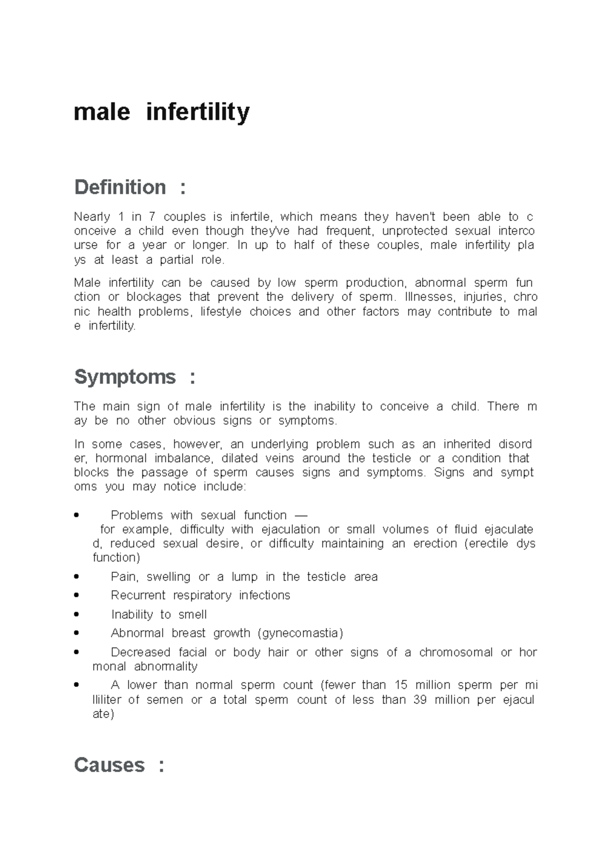 Male infertility - maleTinfertilityT DefinitionT: NearlyT 1 TinT 7 ...