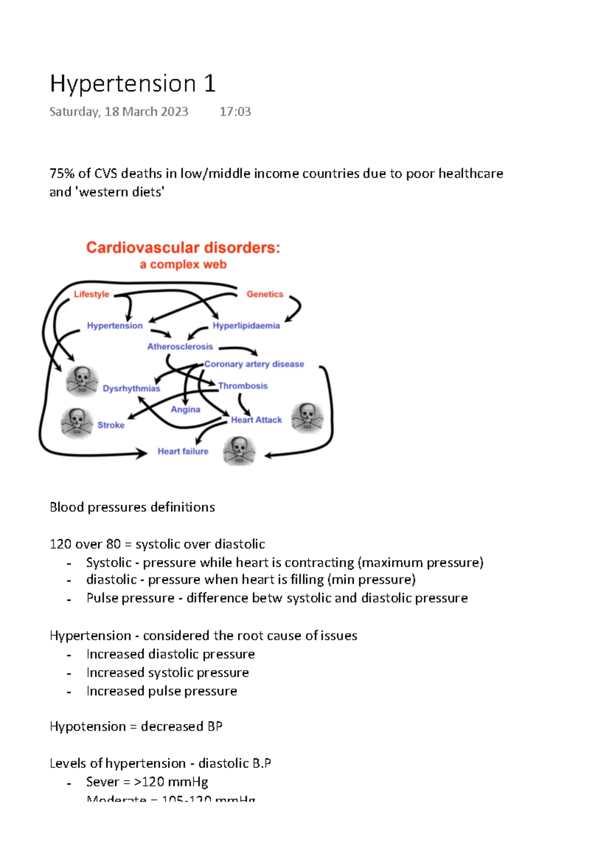 Hypertension 1 - notes - 75% of CVS deaths in low/middle income ...