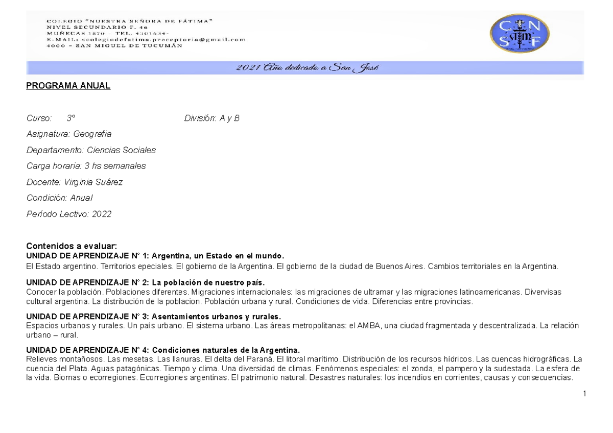 Planificación Y Programa 3ro a y b 2022 - PROGRAMA ANUAL Curso: 3° División: A y B Asignatura ...