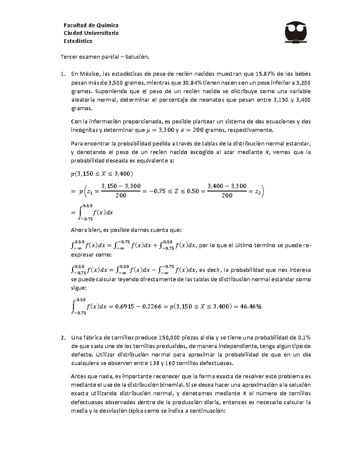 Tercer Parcial - solución jfjfif fffg - Facultad de Química Ciudad ...