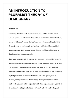 AN INTRODUCTION TO PLURALIST THEORY OF DEMOCRACY - AN INTRODUCTION TO ...