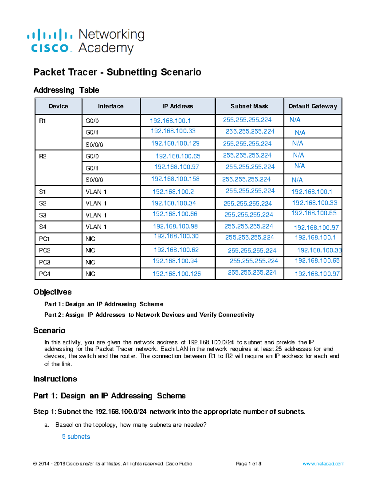 11 - Cisco's introduction to networking. Packet Tracer 11.7.5 - © 2014 - 2019 Cisco and/or its ...