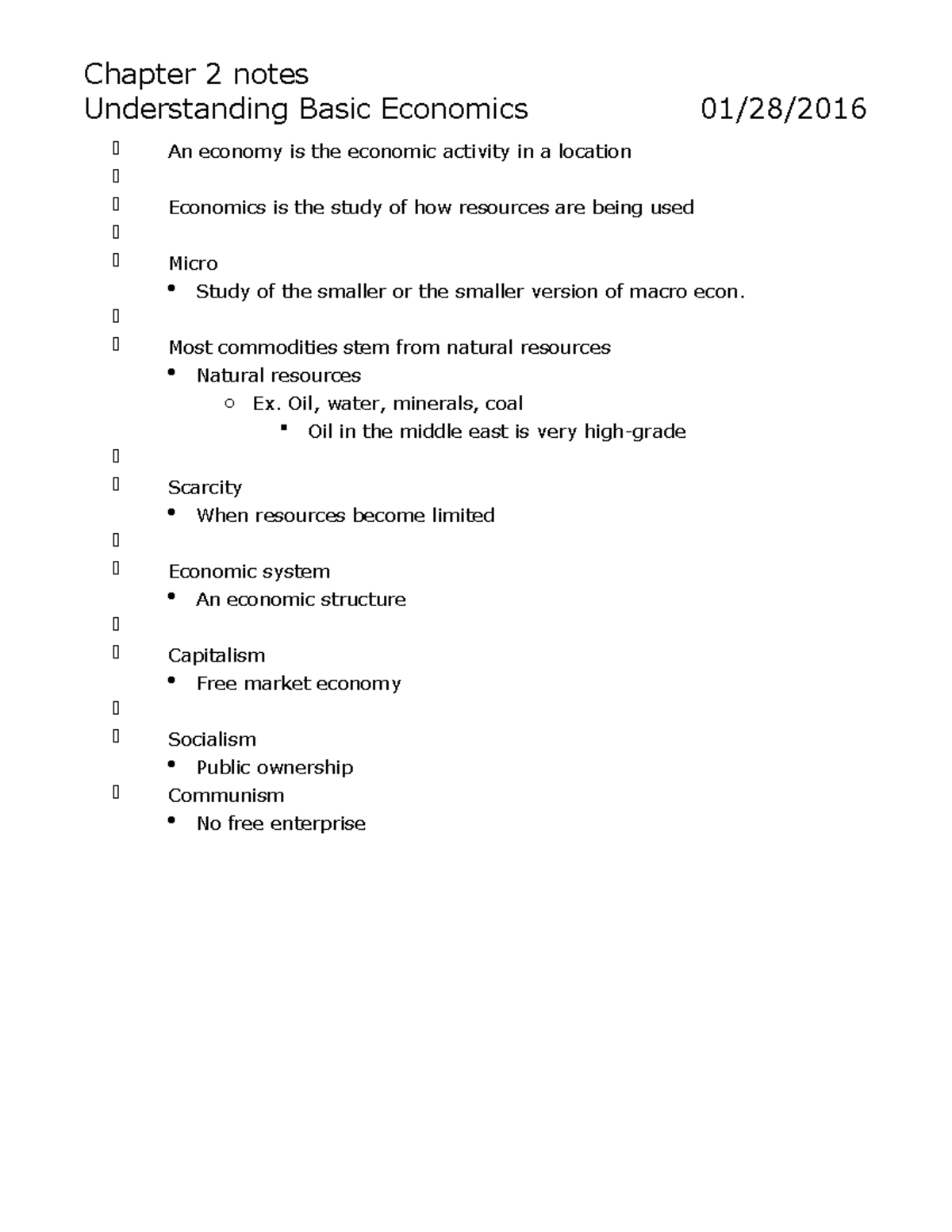 Chapter 2 notes - Chapter 2 notes Understanding Basic Economics 01/28 ...