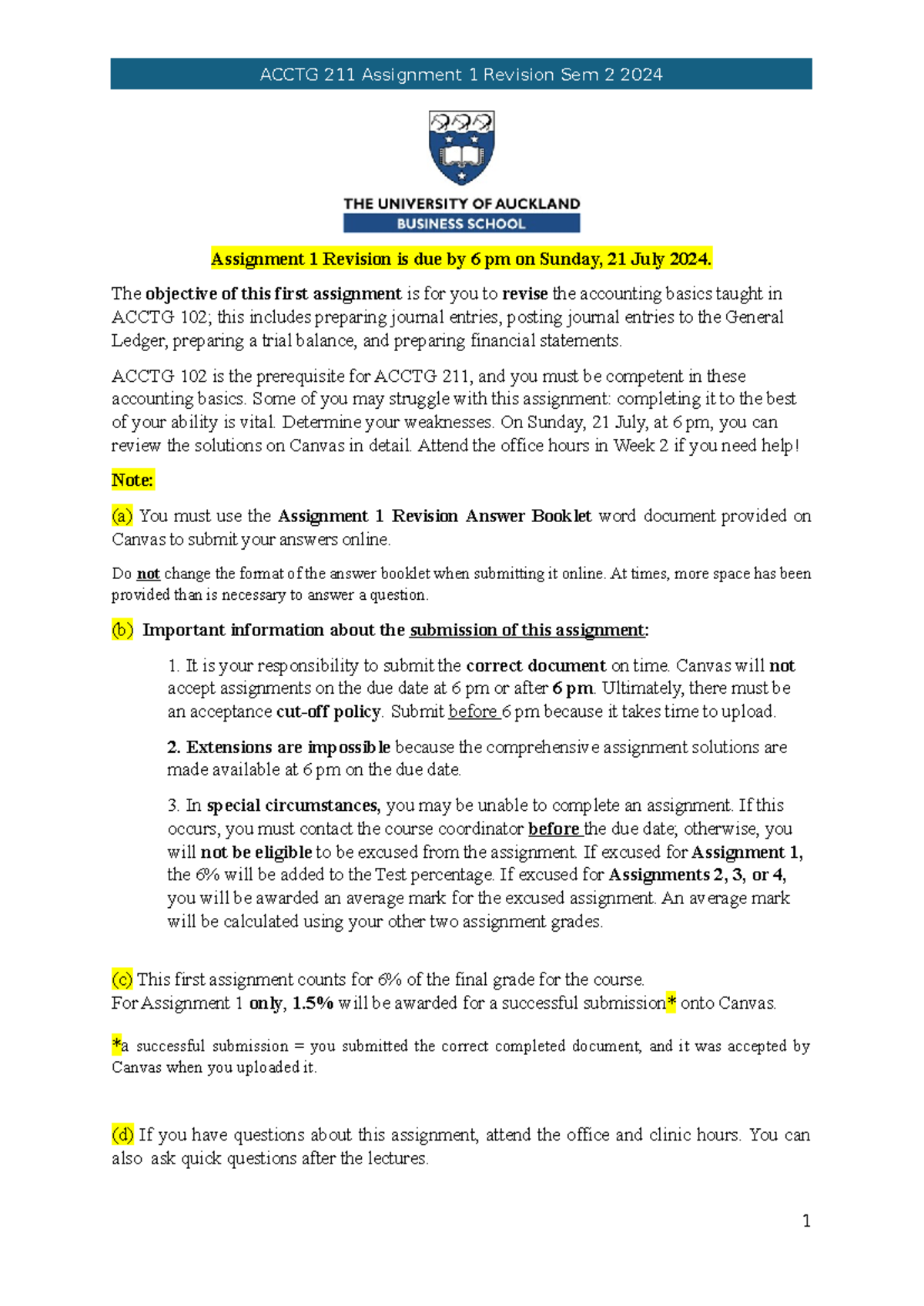 Assignment 1 Revision - assingment - Assignment 1 Revision is due by 6 ...