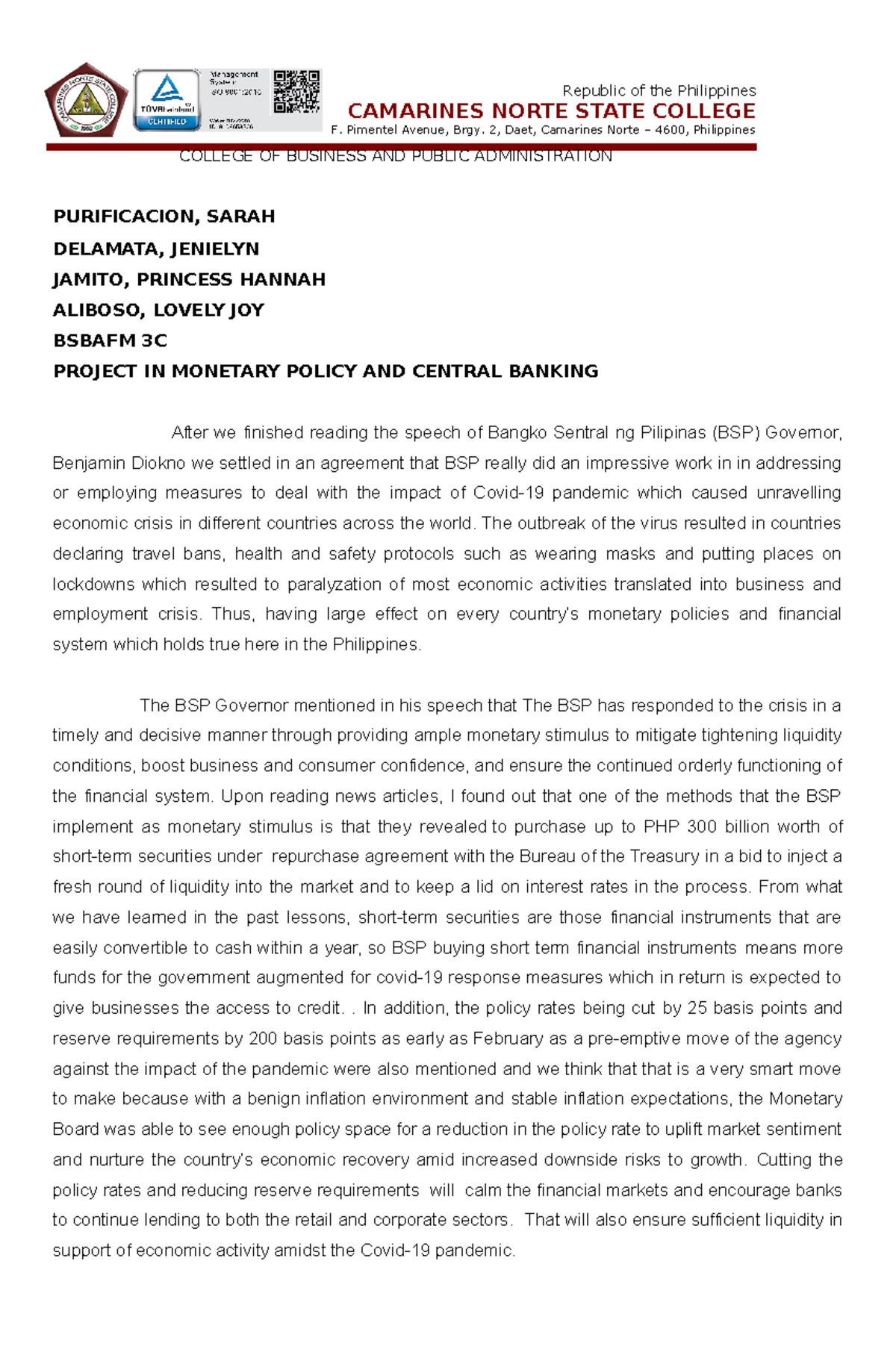 MPCB Project - COLLEGE OF BUSINESS AND PUBLIC ADMINISTRATION ...