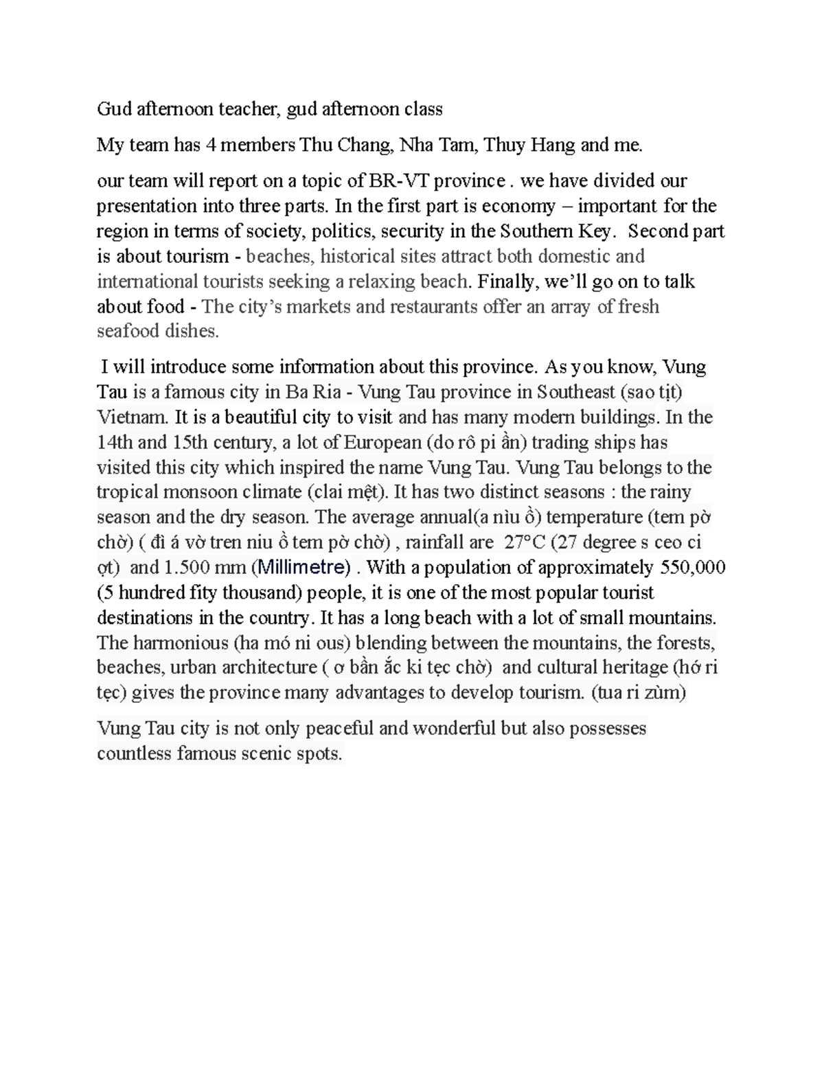 Vungtau - ddddddddddd - Gud afternoon teacher, gud afternoon class My ...