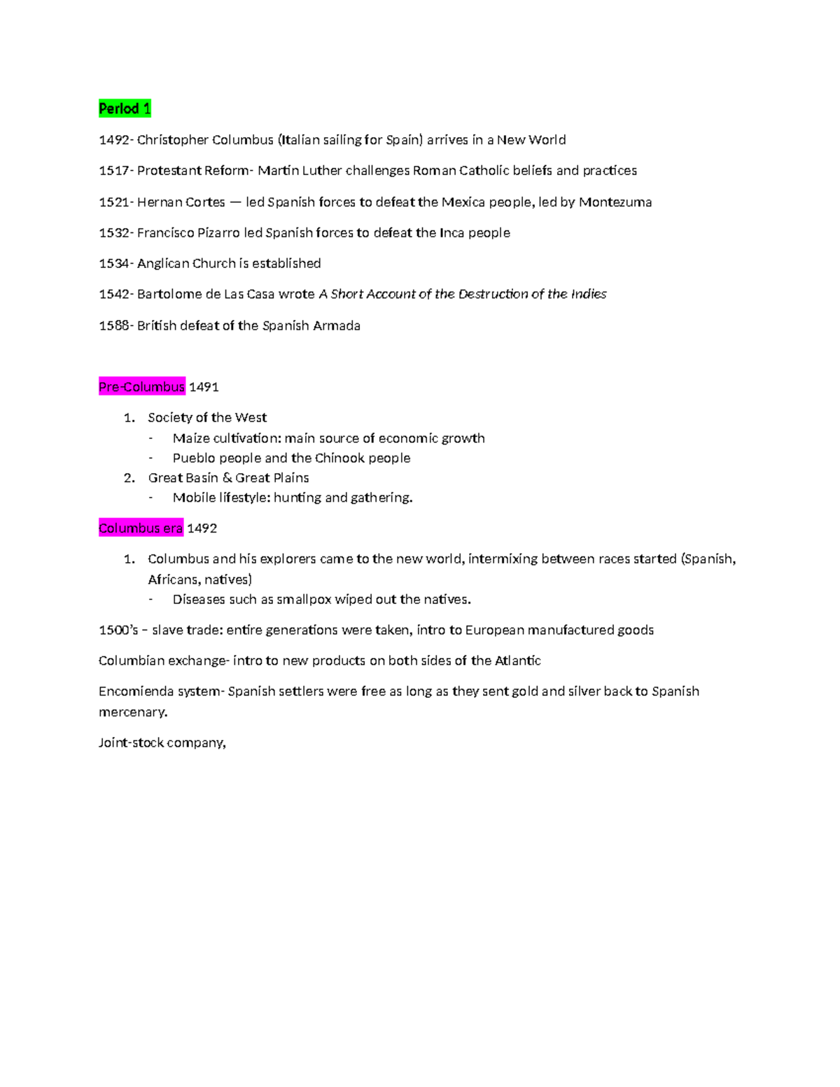 Apushexam - ap us history timeline for periods 1-4 (?), complete with ...