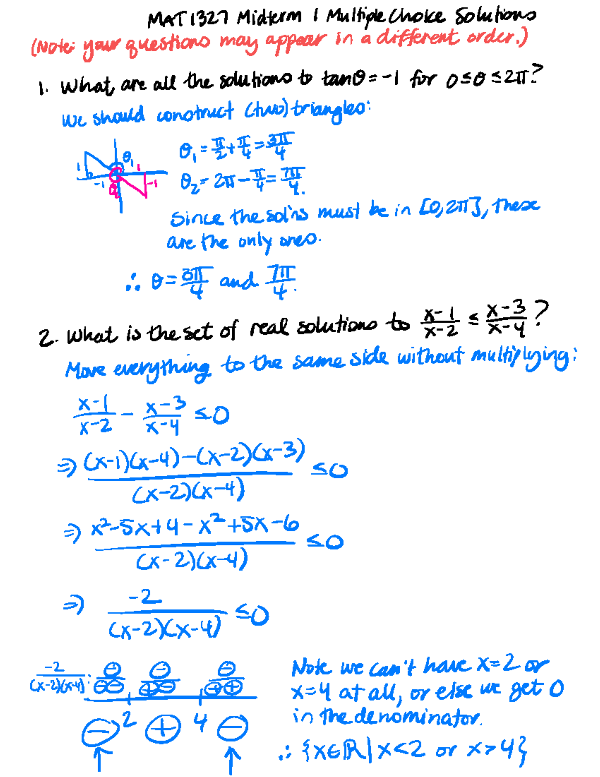 MAT 1327 Midterm 1 Solutions - MAT 1327 Midterm 1 Multiplechoice ...