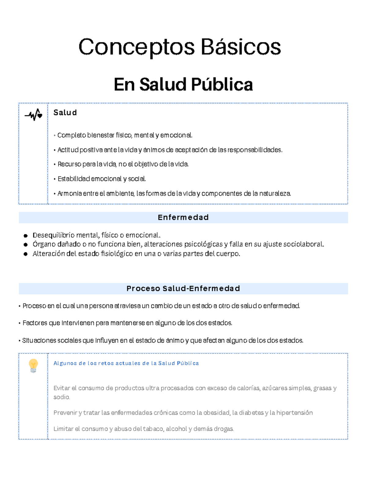 Resumen Salud Pública - Conceptos Básicos En Salud Pública • Proceso en el cual una persona ...