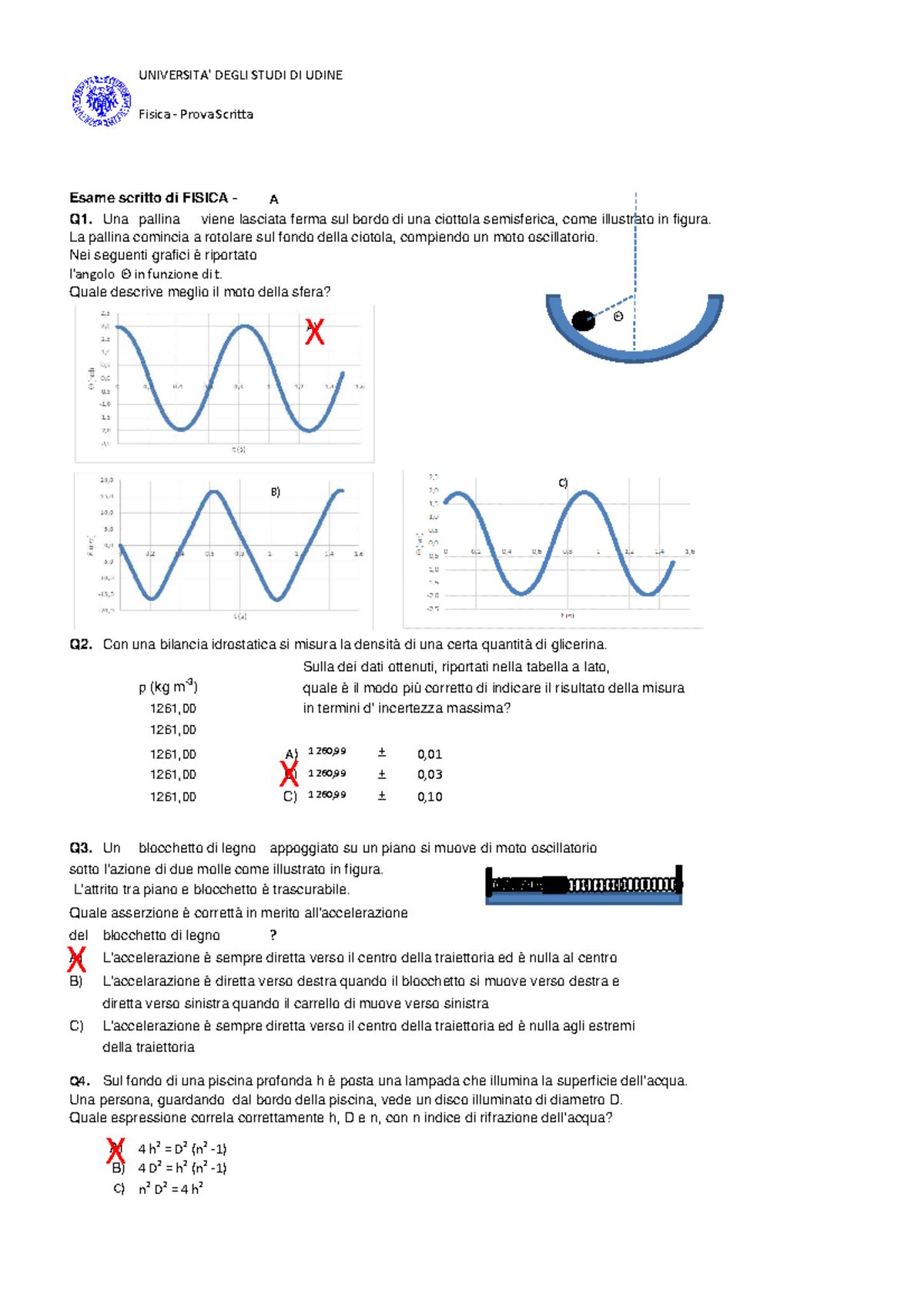 7 b Esempio esame 7 soluzioni - UNIVERSITA' DEGLI STUDI DI UDINE Fisica - Prova Scritta Esame ...