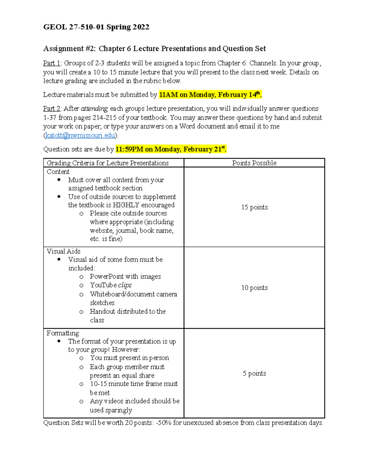 Assignment #2 Channels - GEOL 27-510-01 Spring 2022 Assignment #2 ...