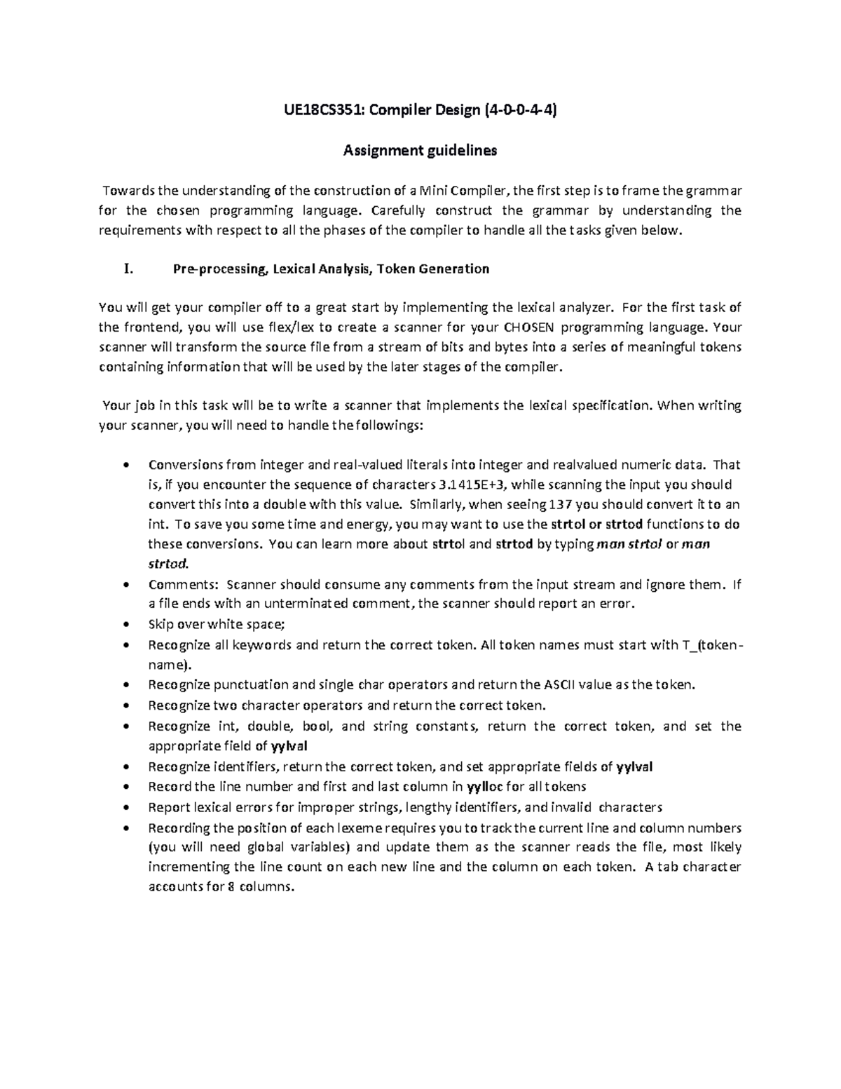 Assignment Guidelines Compiler Design - UE18CS351: Compiler Design (4-0 ...