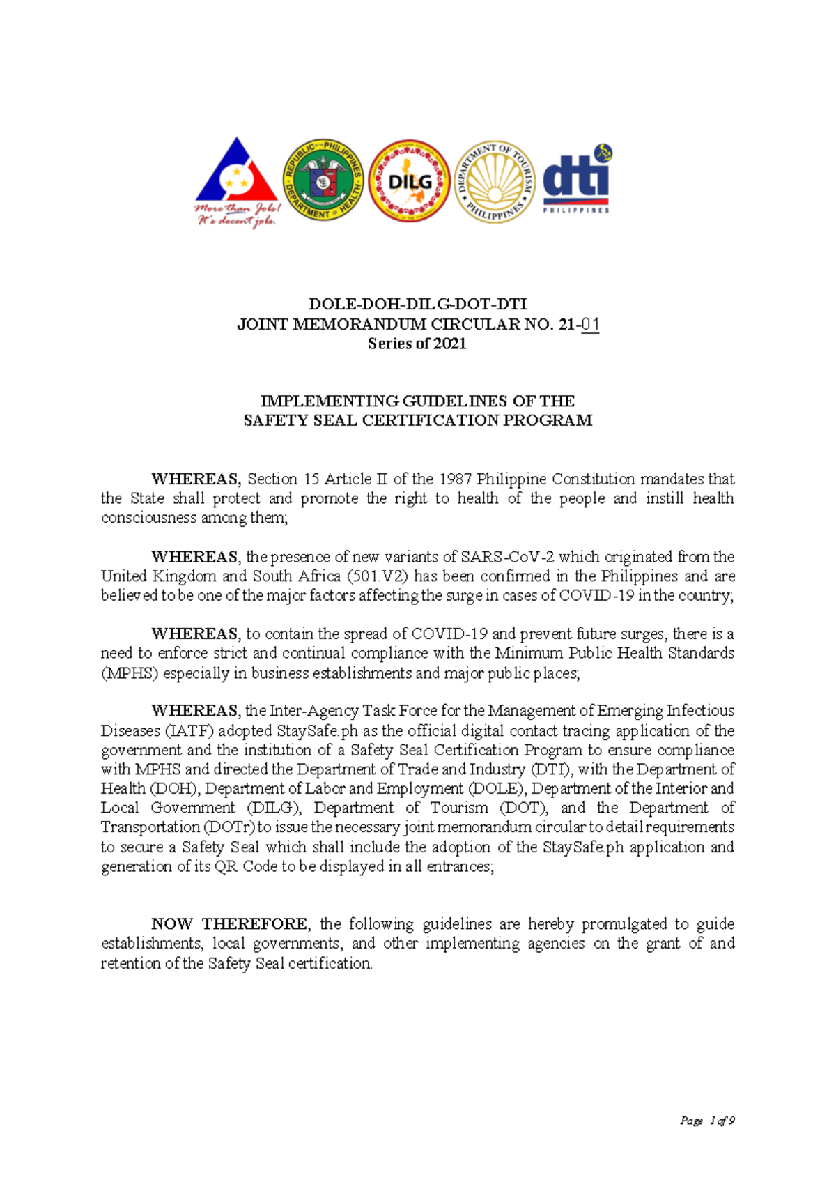04232021 Joint+Memorandum+Circular+No - DOLE-DOH-DILG-DOT-DTI JOINT ...