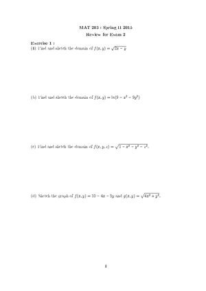 New Exam 1 Review MAT203 - Calculus III: MAT 203 Mahdi Majidi-Zolbanin ...