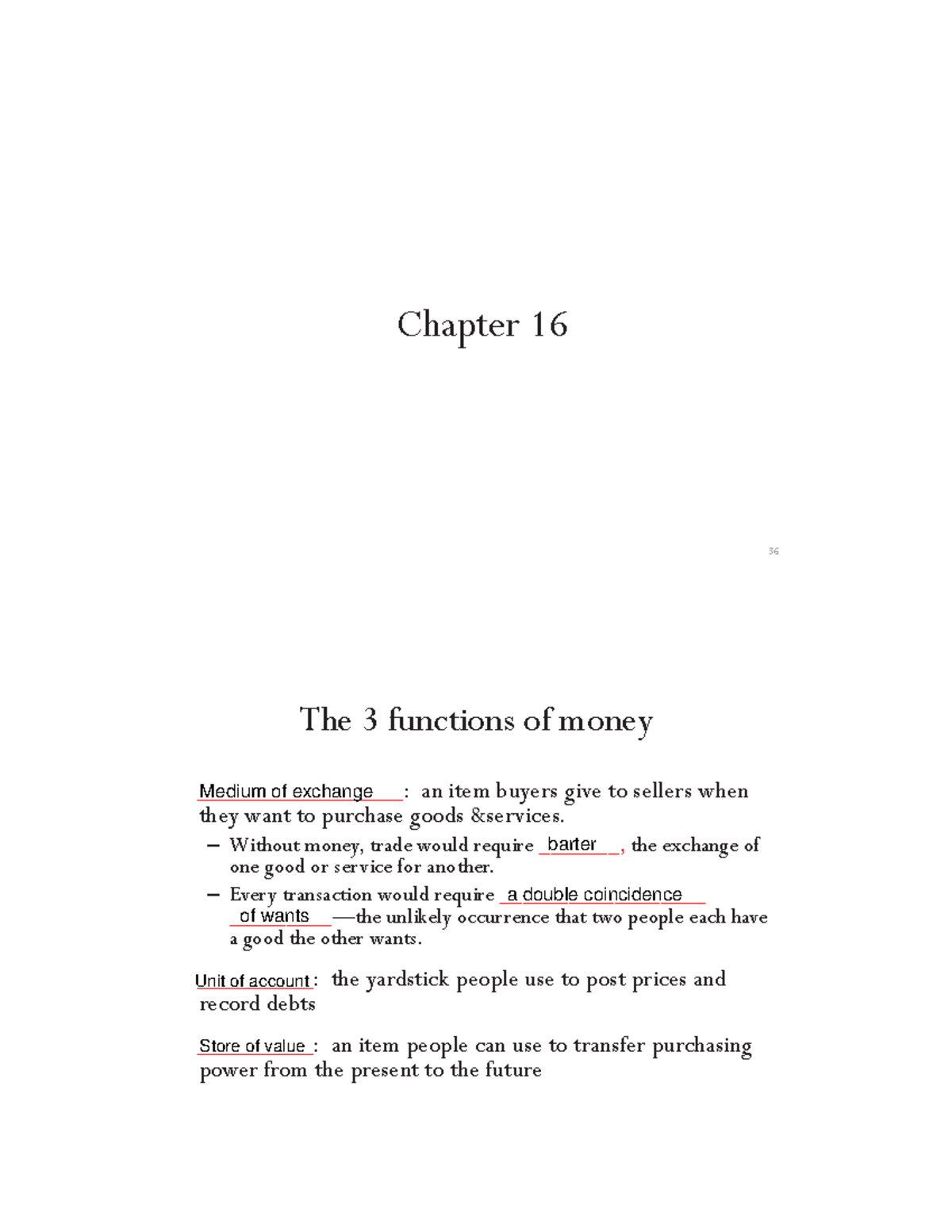Chapter 16 Notes Chapter 16 36 The 3 Functions Of Money