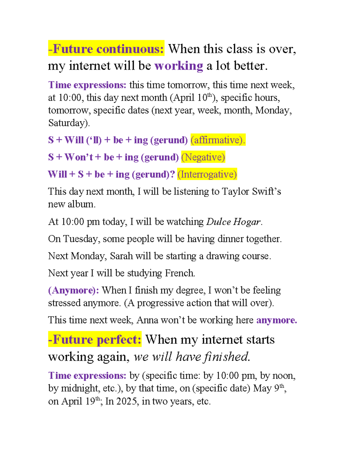 Future continuous - Time expressions: this time tomorrow, this time ...