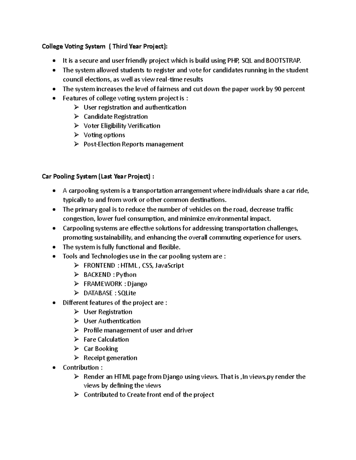 Summary of projects - College Voting System ( Third Year Project): - It ...