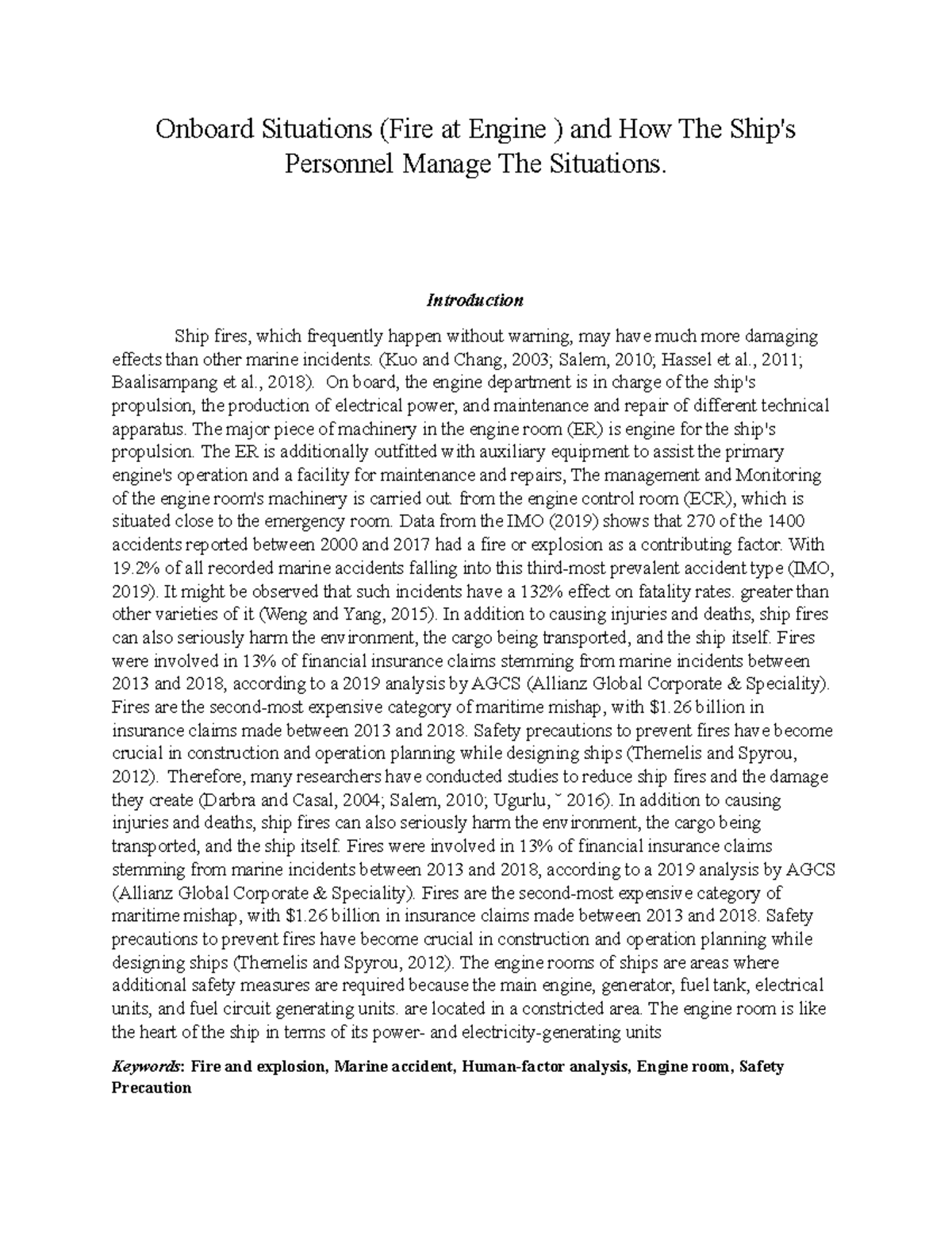 Case study analysis of onboard situations Fire at Engine and how the ...