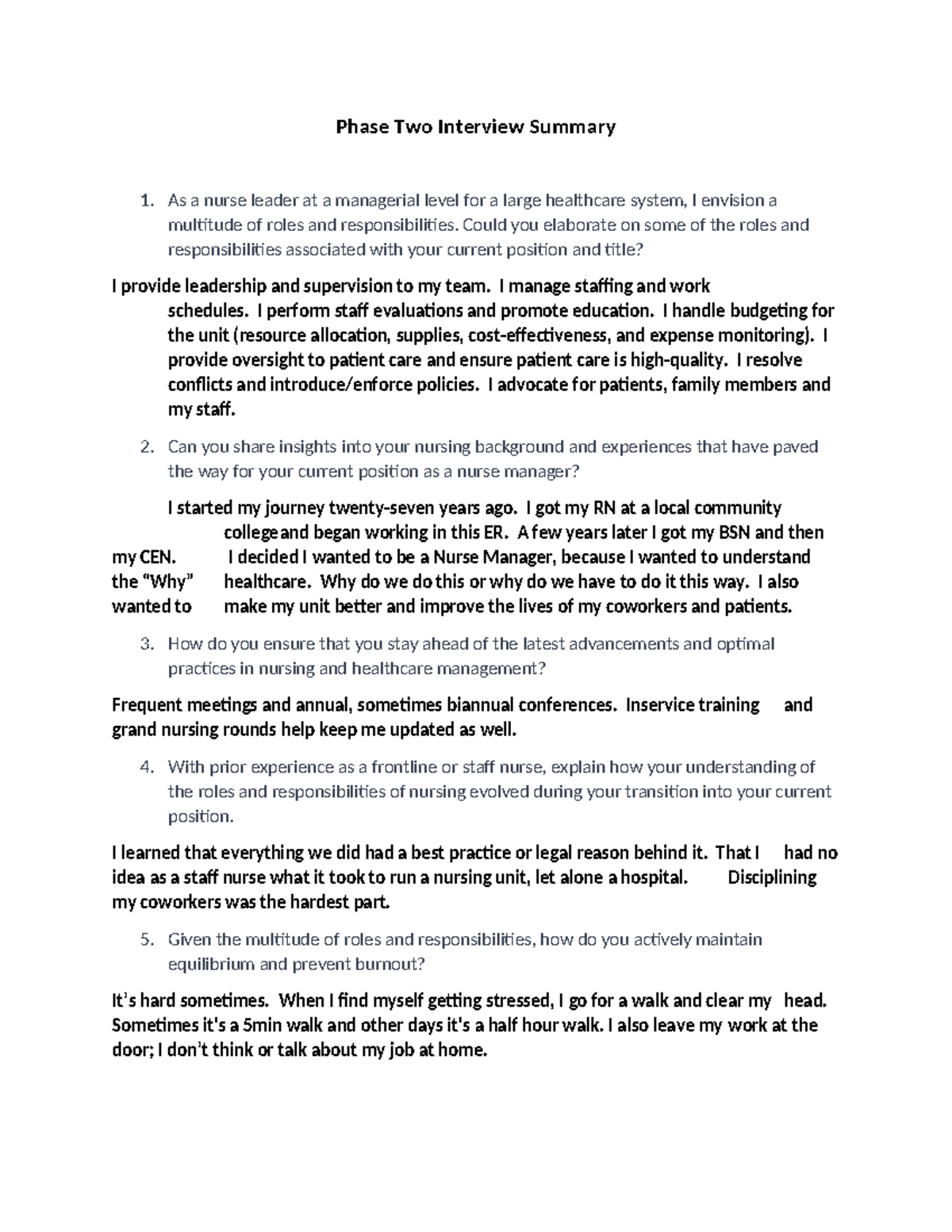 Phase Two Interview Summary D030 - Phase Two Interview Summary As a ...