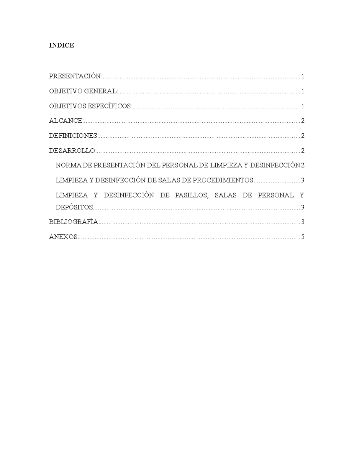 Protocolo de limpieza y desinfeccion - INDICE - Studocu