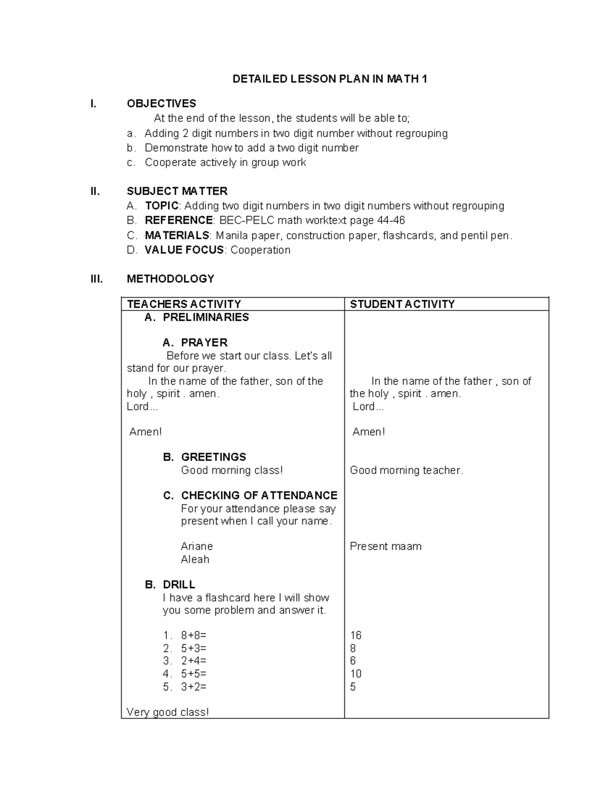Detailed Lesson IN MATH 1 - DETAILED LESSON PLAN IN MATH 1 I ...