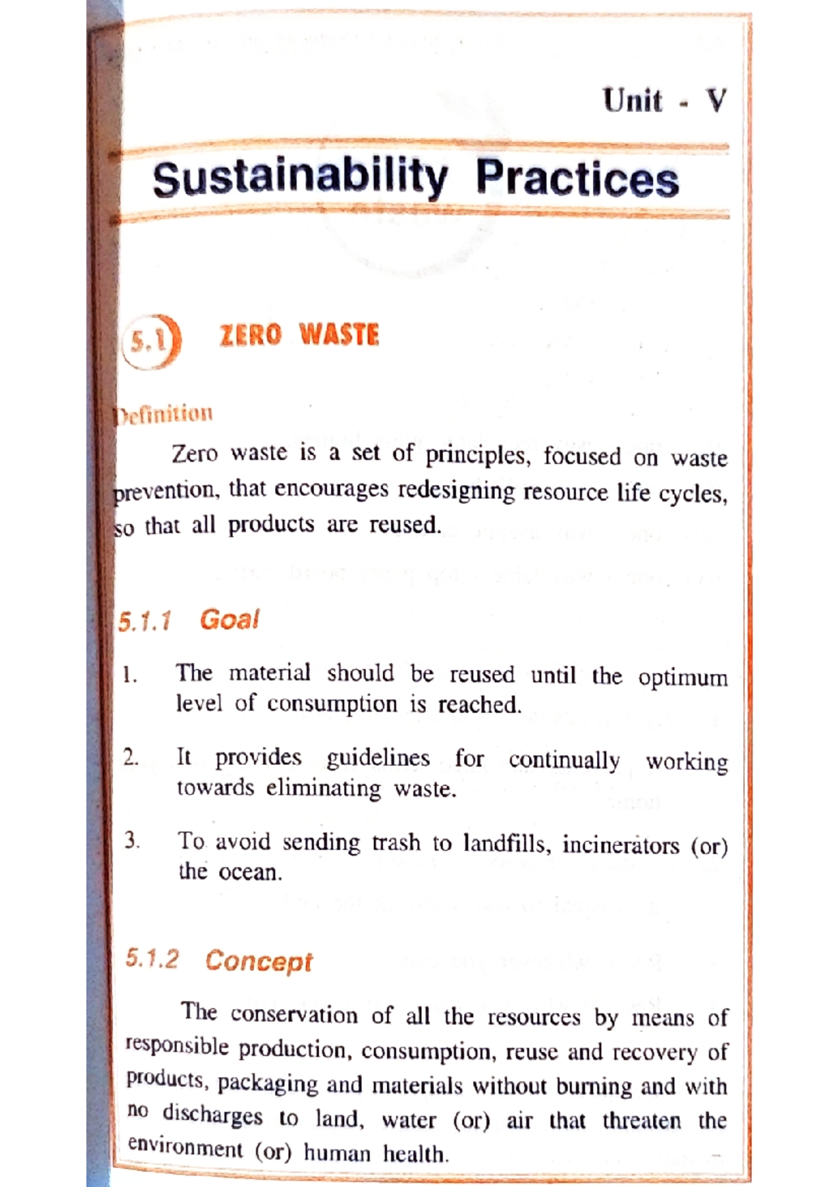 ESS UNIT 5 - ess notes - Unit V Sustainability Practices 5 ZERO WASTE ...