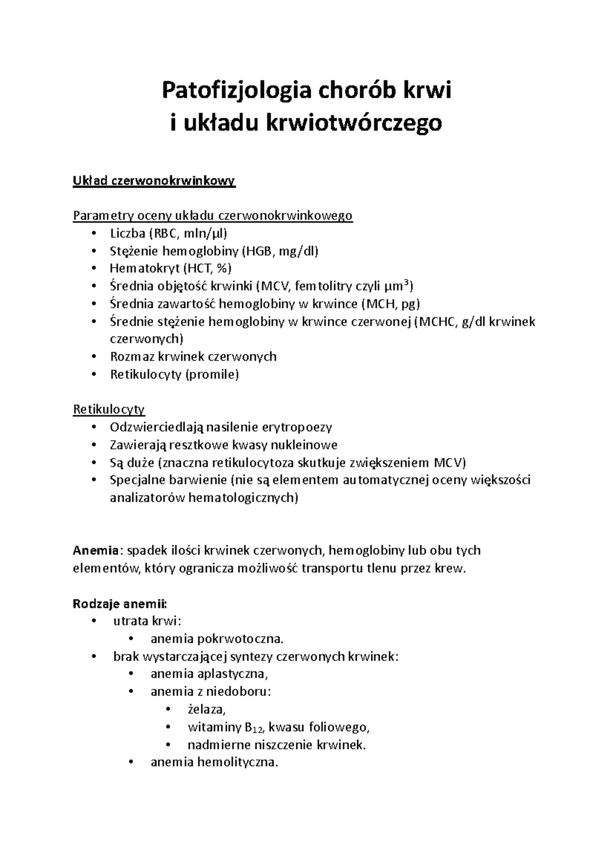 Patofizjologia chorób krwi i układu krwiotwórczego - Patofizjologia ...