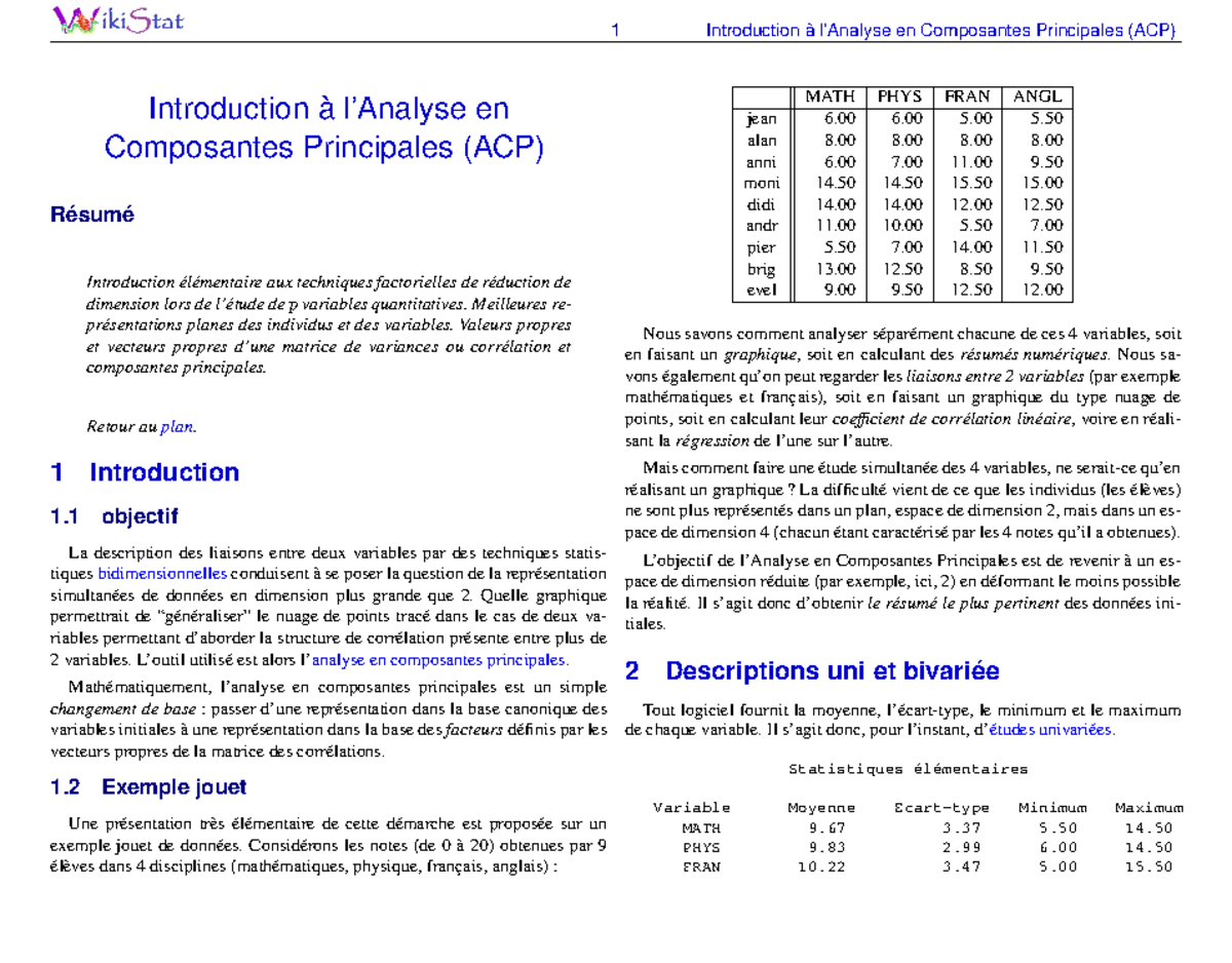 St l des multi - Introduction à l’Analyse en Composantes Principales ...