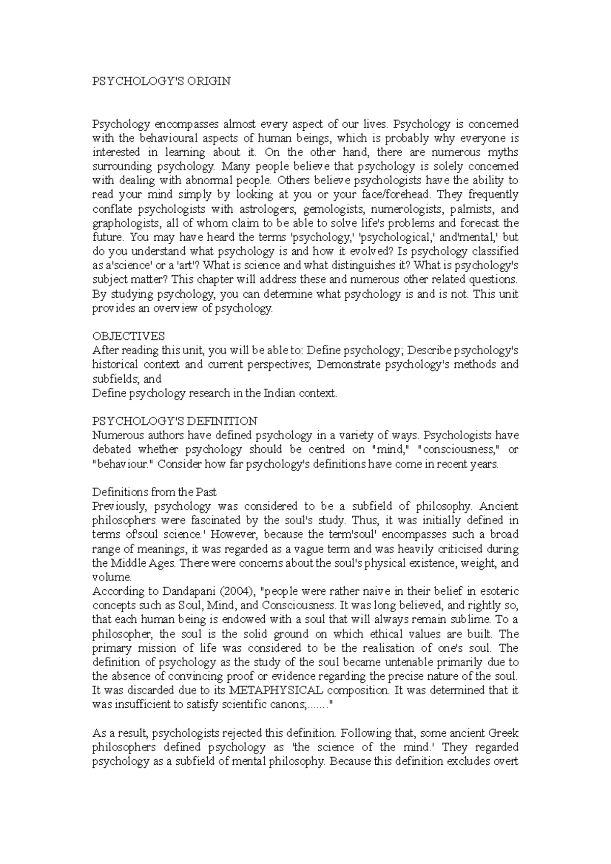 Psychology'S Origin - Lecture notes 9 - PSYCHOLOGY'S ORIGIN Psychology ...