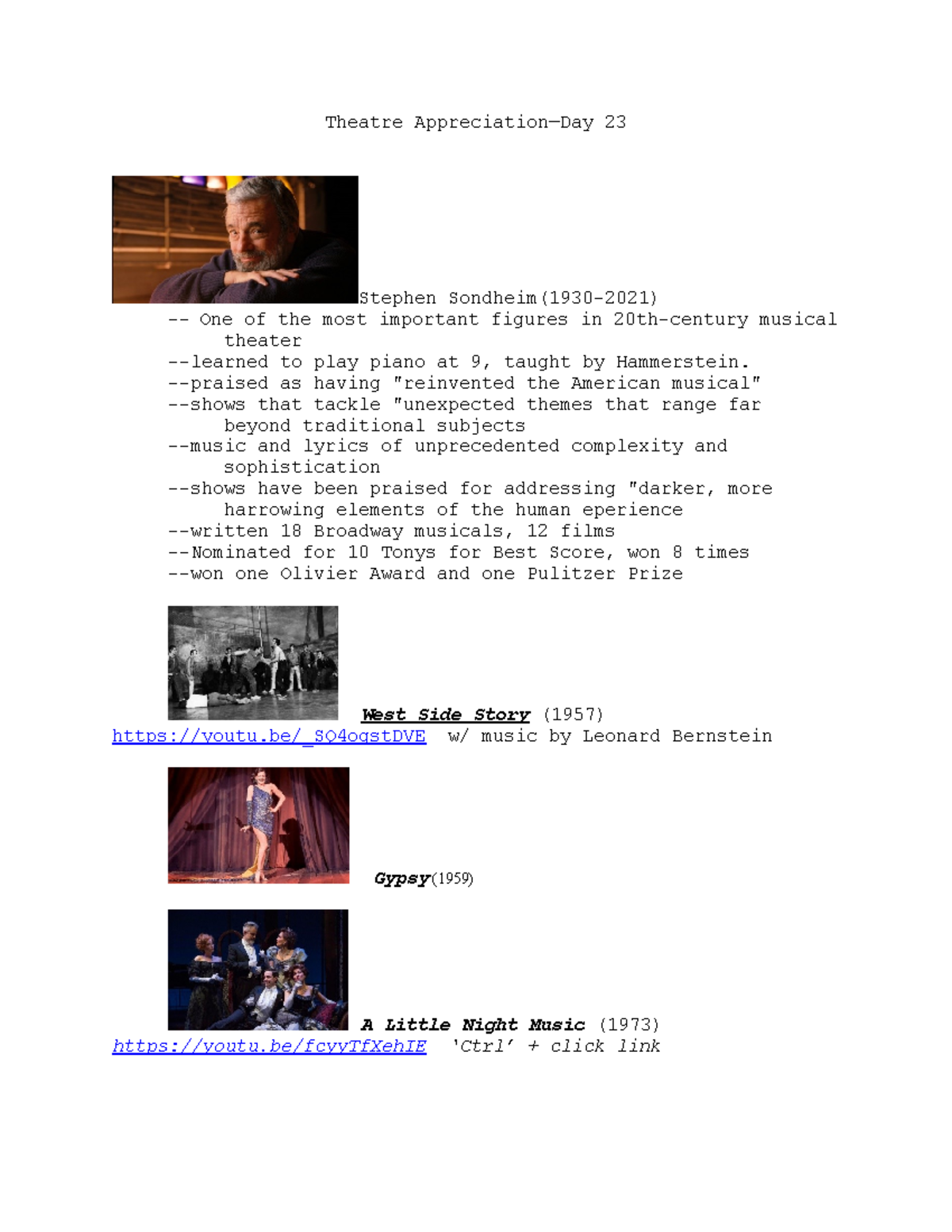 Theatre Appreciation - 23 Krek - Theatre Appreciation—Day 23 Stephen ...