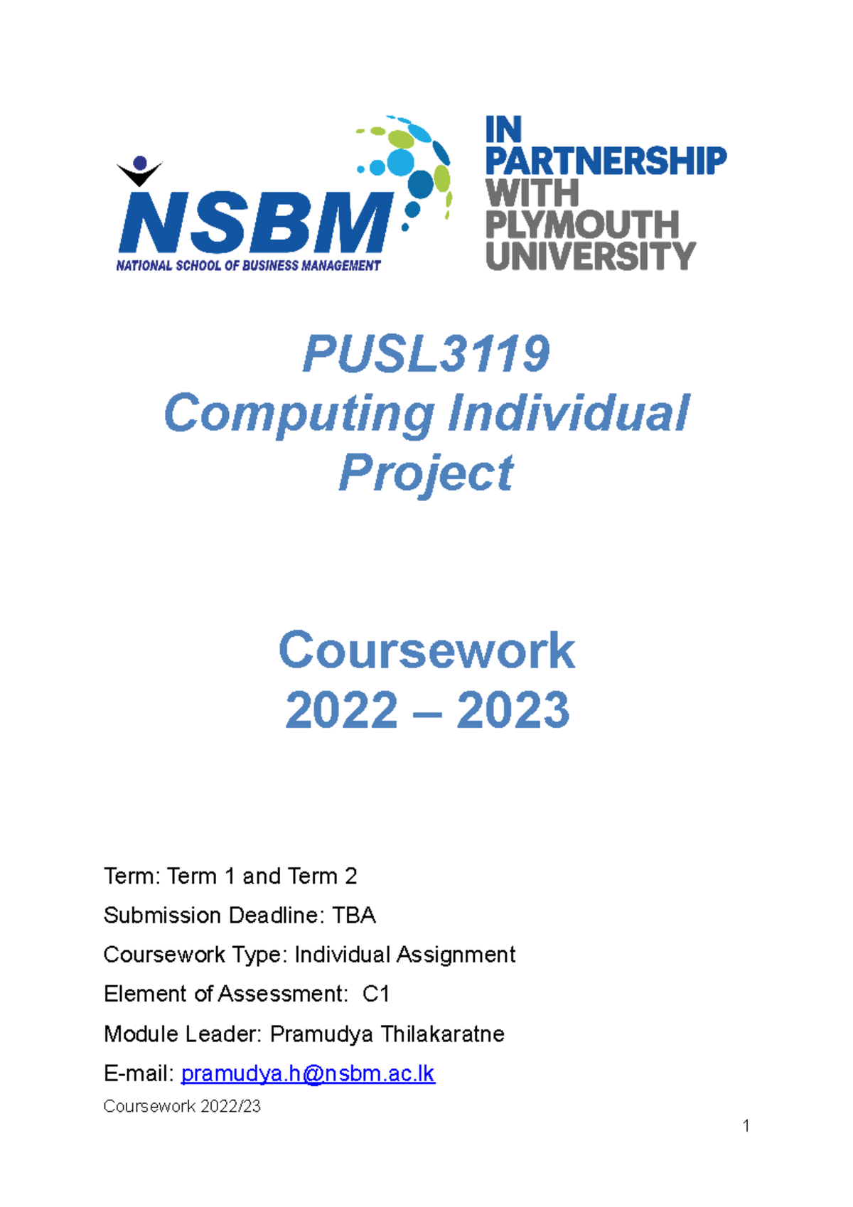 PUSL3119 Computing Individual Project C1 - PUSL Computing Individual Project Coursework 2022 ...