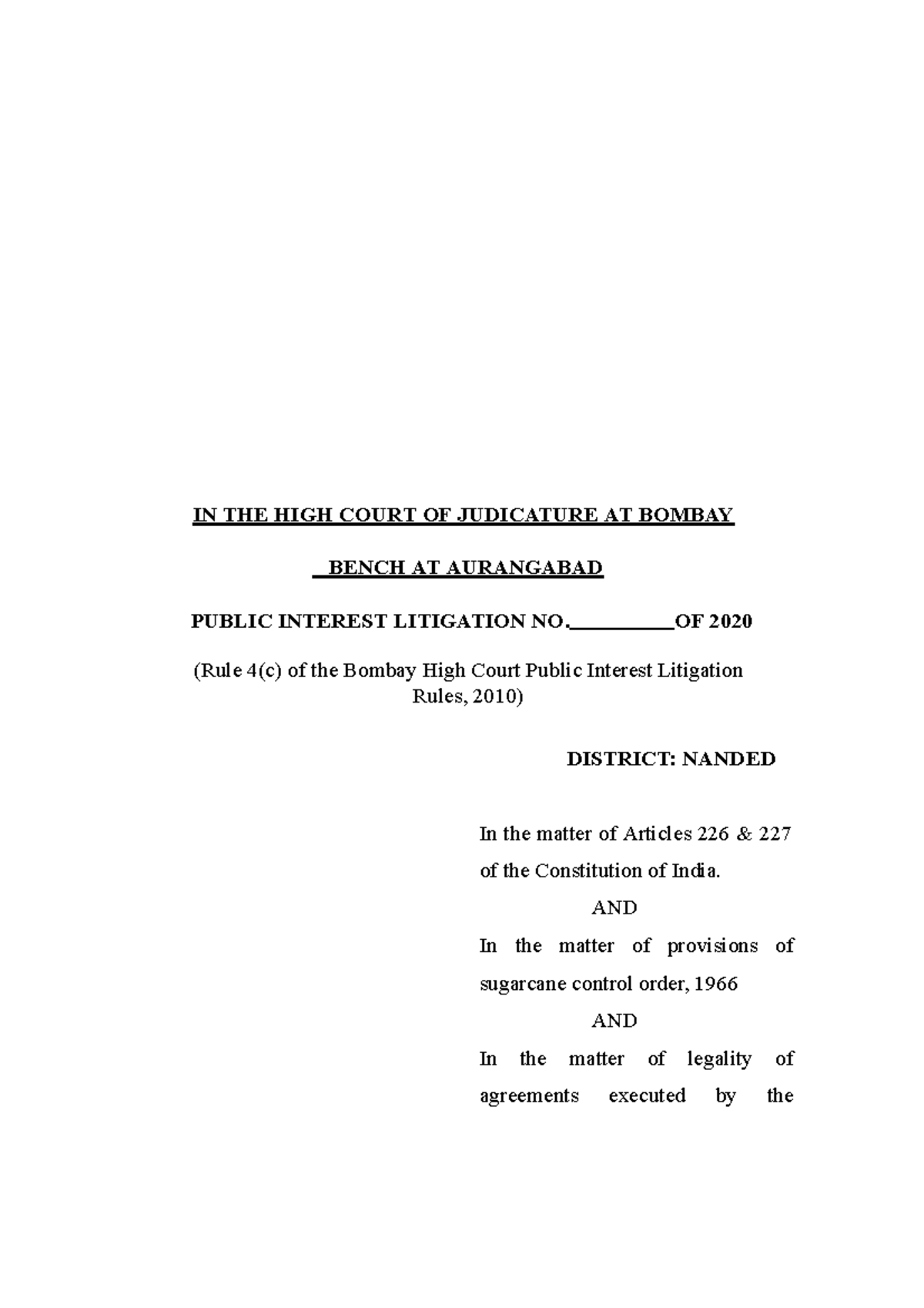 Ingole PIL - A draft of public interest litigation - IN THE HIGH COURT ...