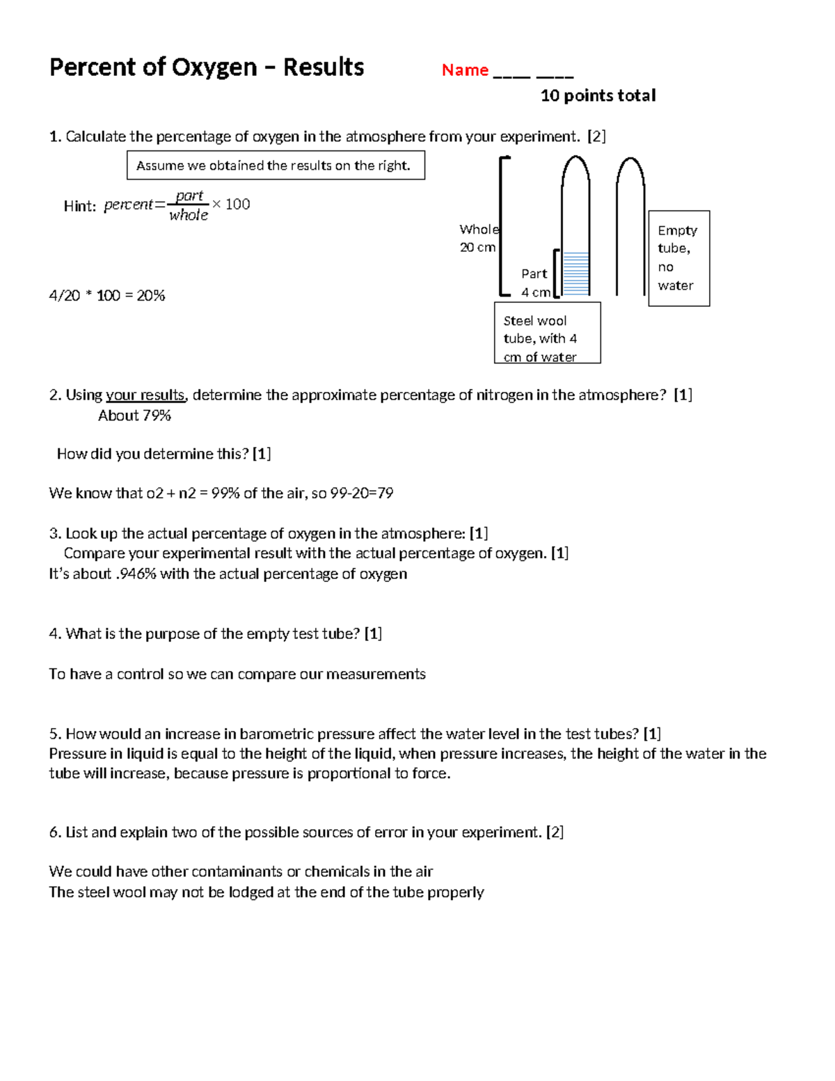 Percent of Oxygen-1 - Calculate the percentage of oxygen in the ...