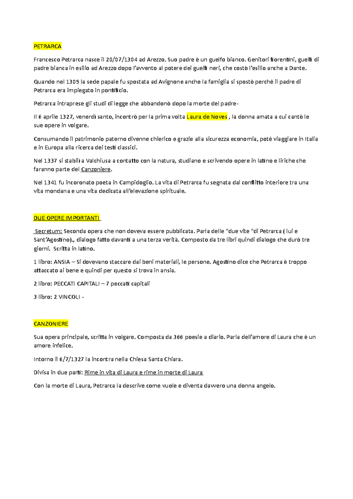 Petrarca - appunti - PETRARCA Francesco Petrarca nasce il 20/07/1304 ad ...
