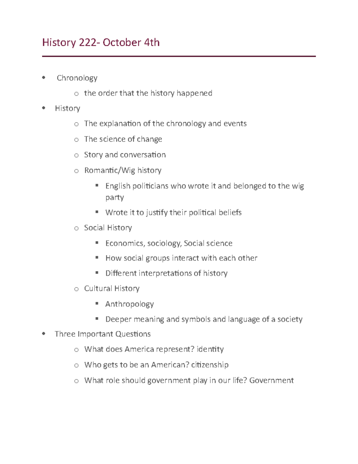 History 222 Notes 1 - tyler - History October 4th Chronology o the ...