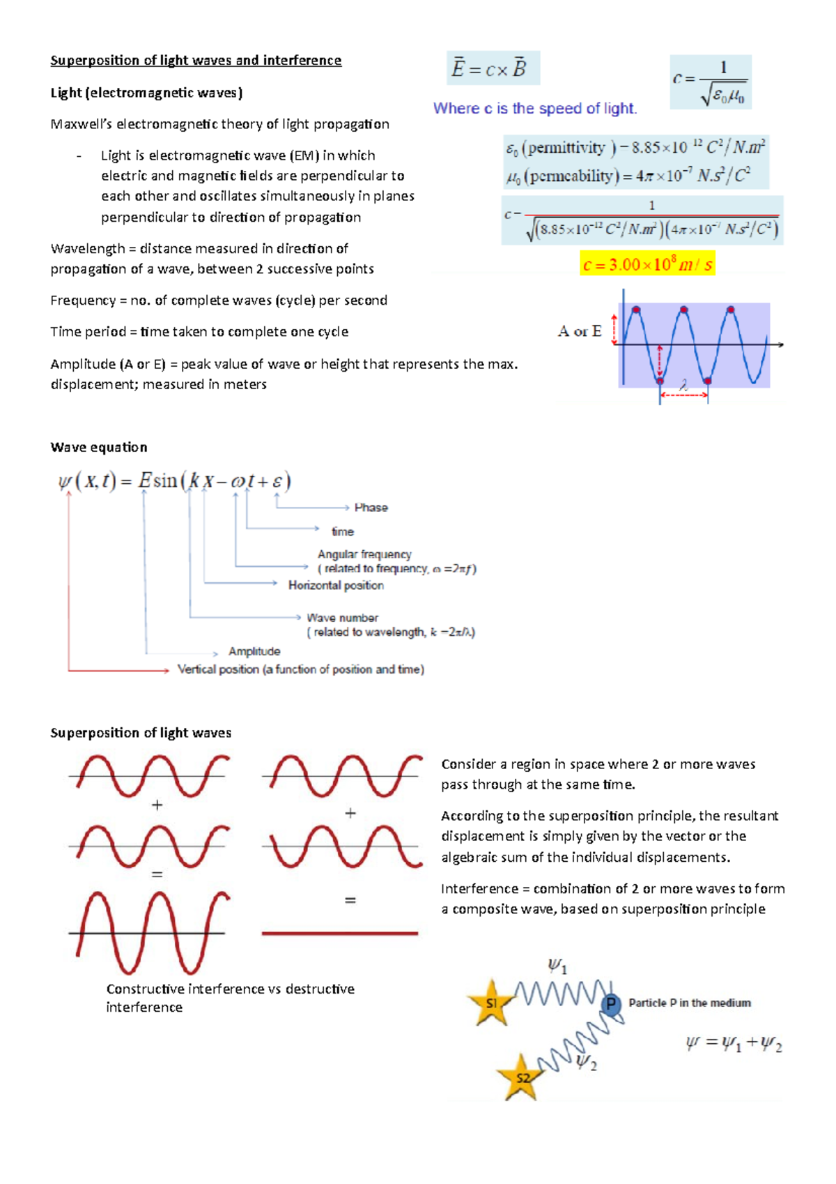 9.3. Superposition of light waves and interference - Constructive ...