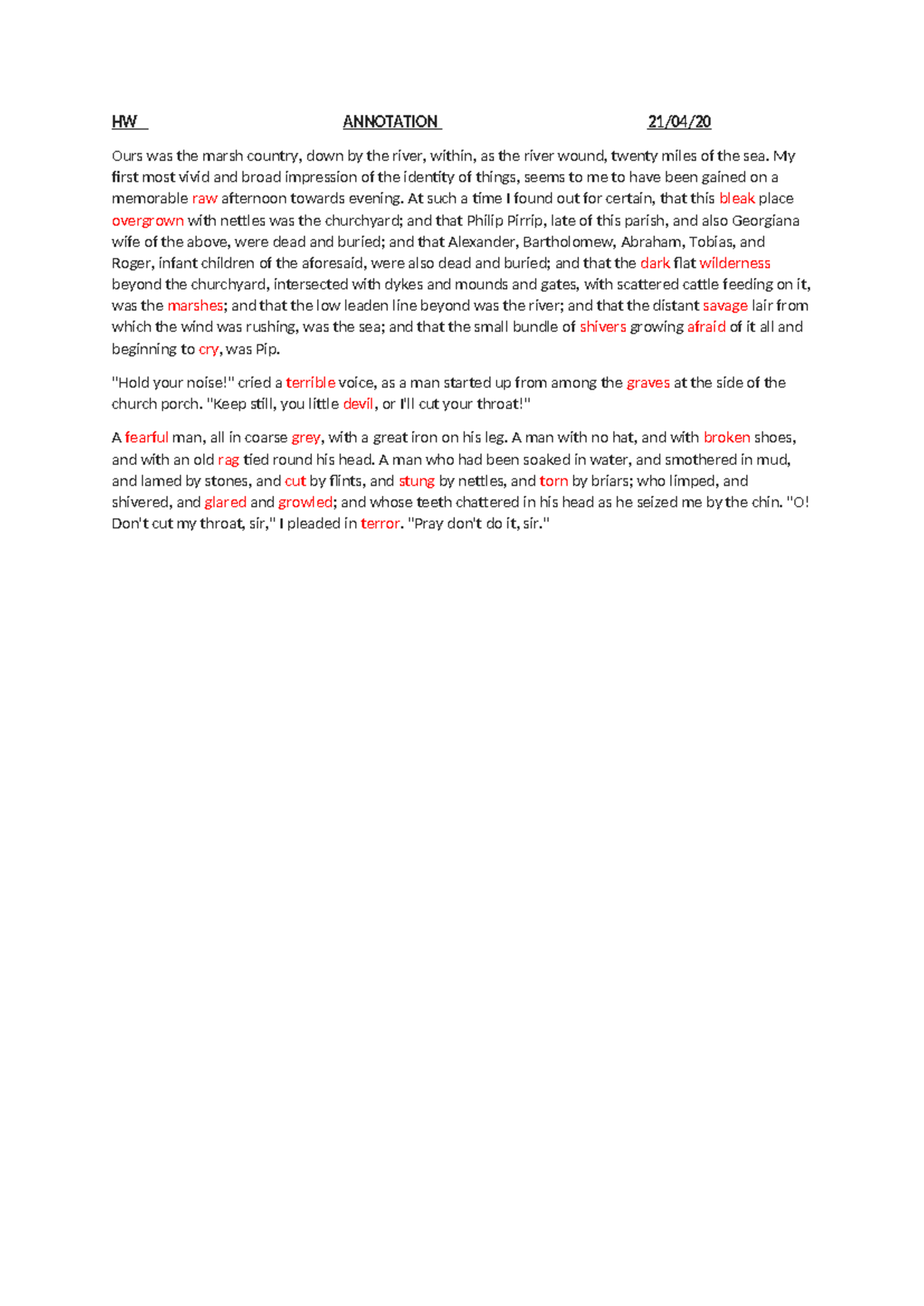 Lesson 2 HW English Annotations Great Expectations - HW ANNOTATION 21 ...