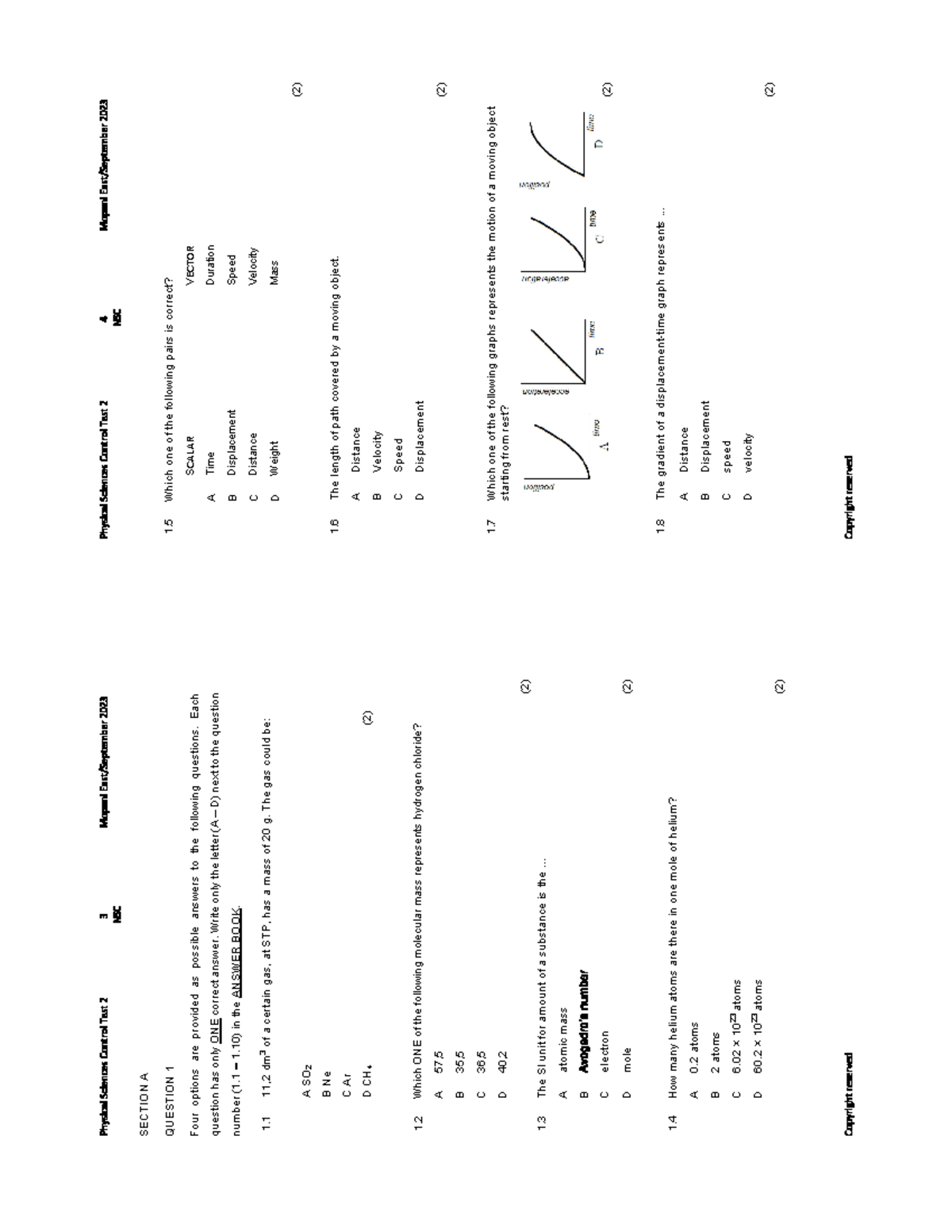 G10 Physical Sciences Revision Questions - SECTION A QUESTION 1 Four ...