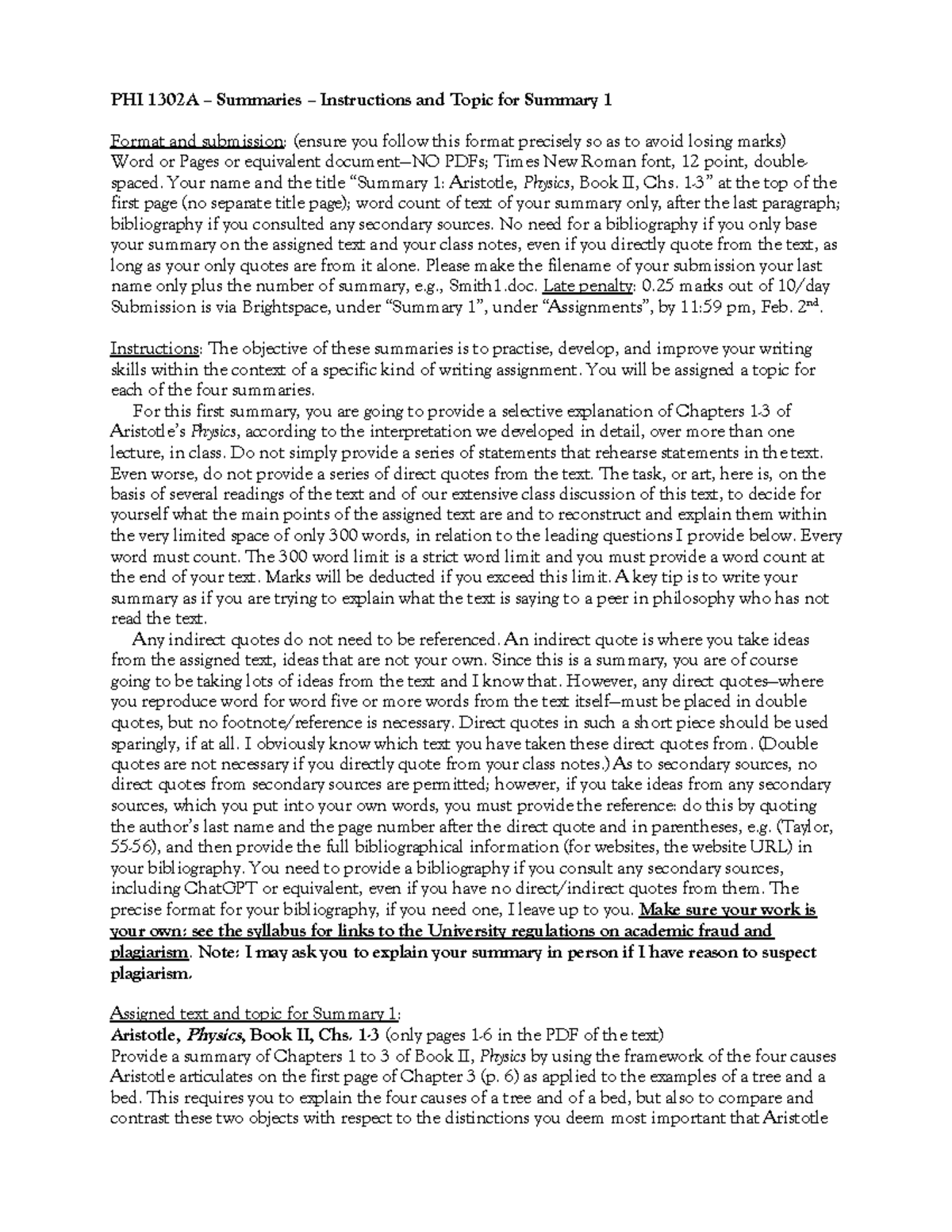 Summary 1 Topic and Instructions - PHI 1302A – Summaries – Instructions ...