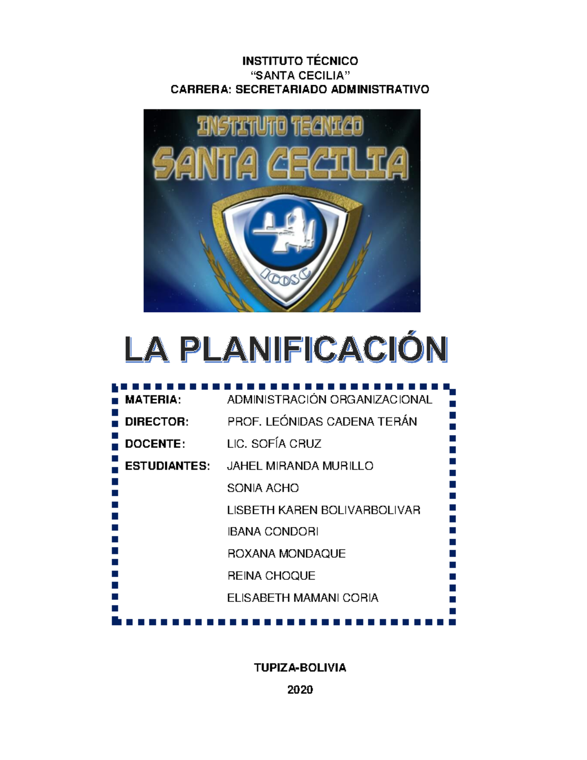 LA Planificación-1 - Apuntes - INSTITUTO TÉCNICO “SANTA CECILIA ...