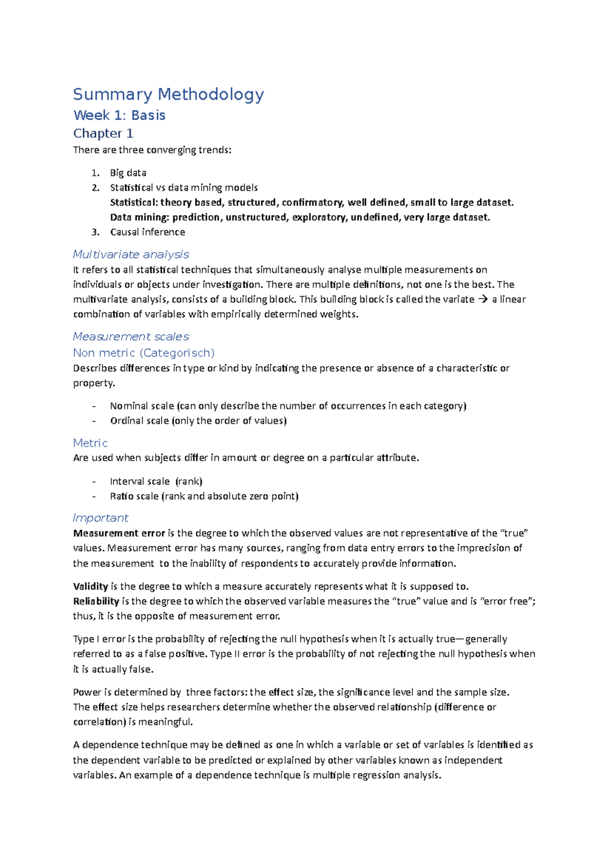 Summary Methodology - Summary Methodology Week 1: Basis Chapter 1 There ...