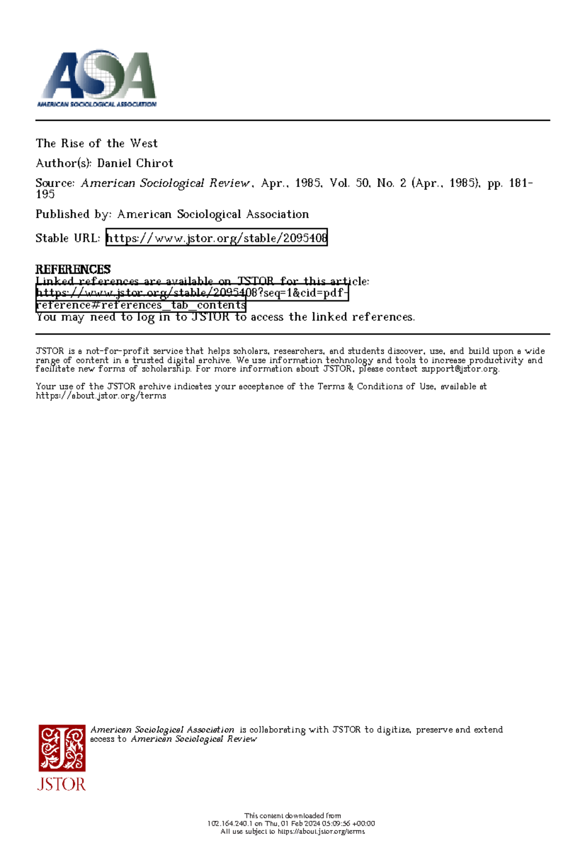 Chirot-Rise West-1985 - The Rise of the West Author(s): Daniel Chirot ...