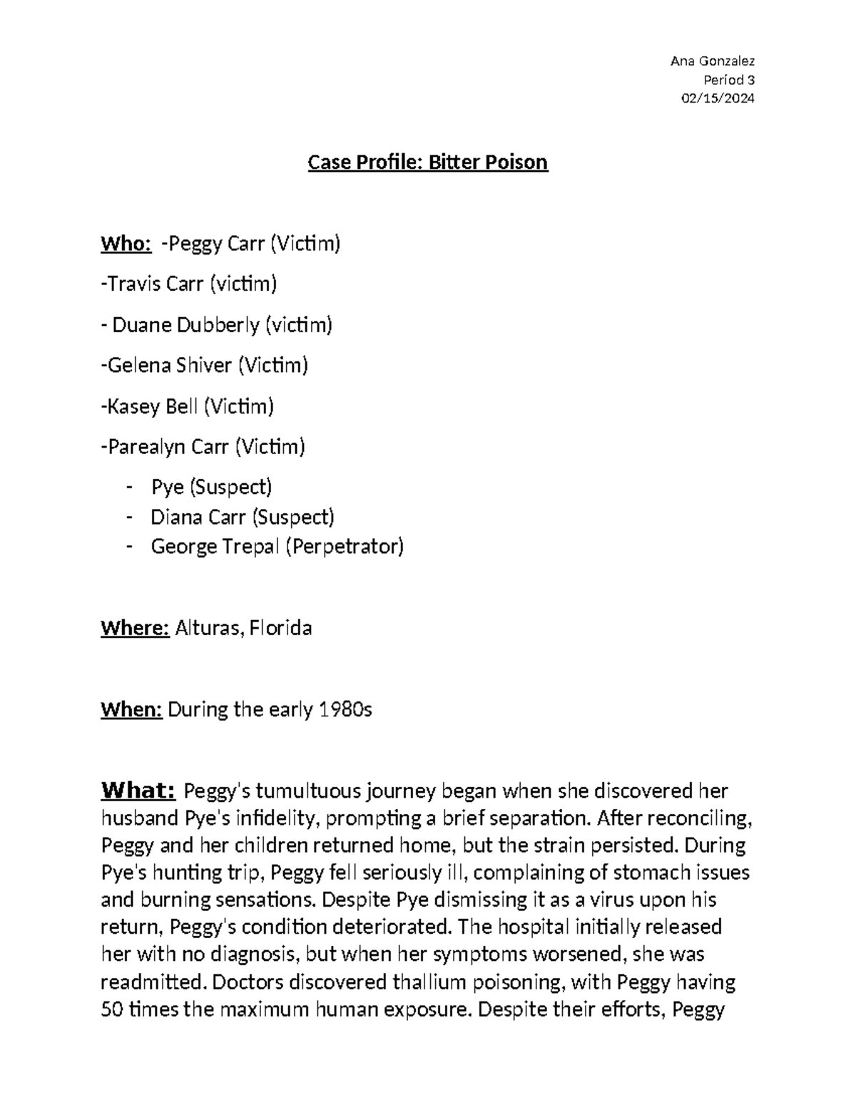 Bitter Poison - ……….. - Ana Gonzalez Period 3 02/15/ Case Profile ...