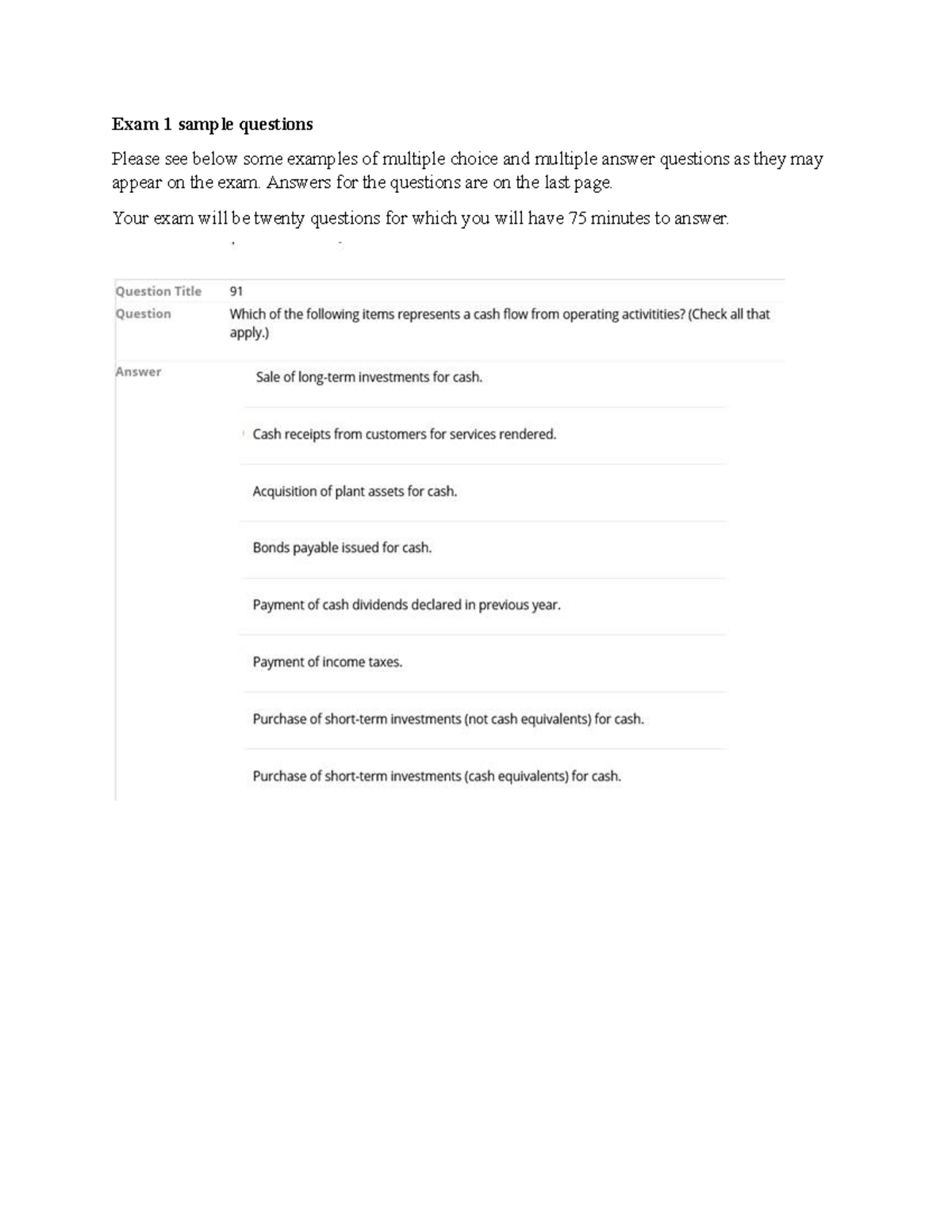 Exam sample questions - ACC6320 - Exam 1 sample questions Please see ...