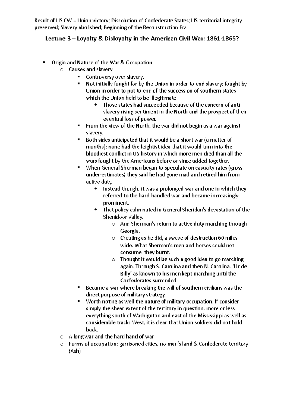Lecture 3 – Loyalty & Disloyalty in the American Civil War- 1861-1865 ...