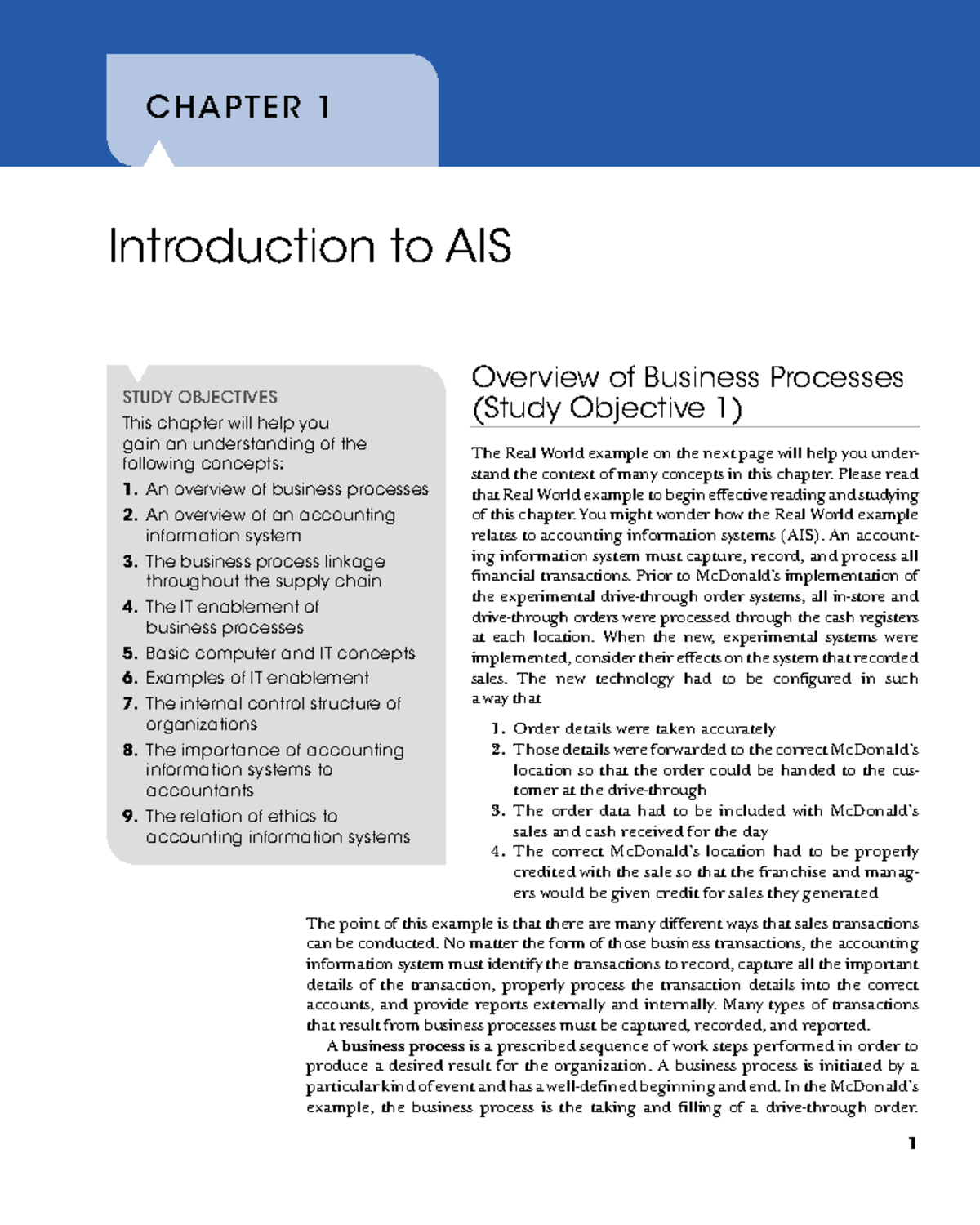 Leslie Turner bab 1 - buku nya bagus - 1 CHA P T E R 1 Overview of Business Processes (Study ...