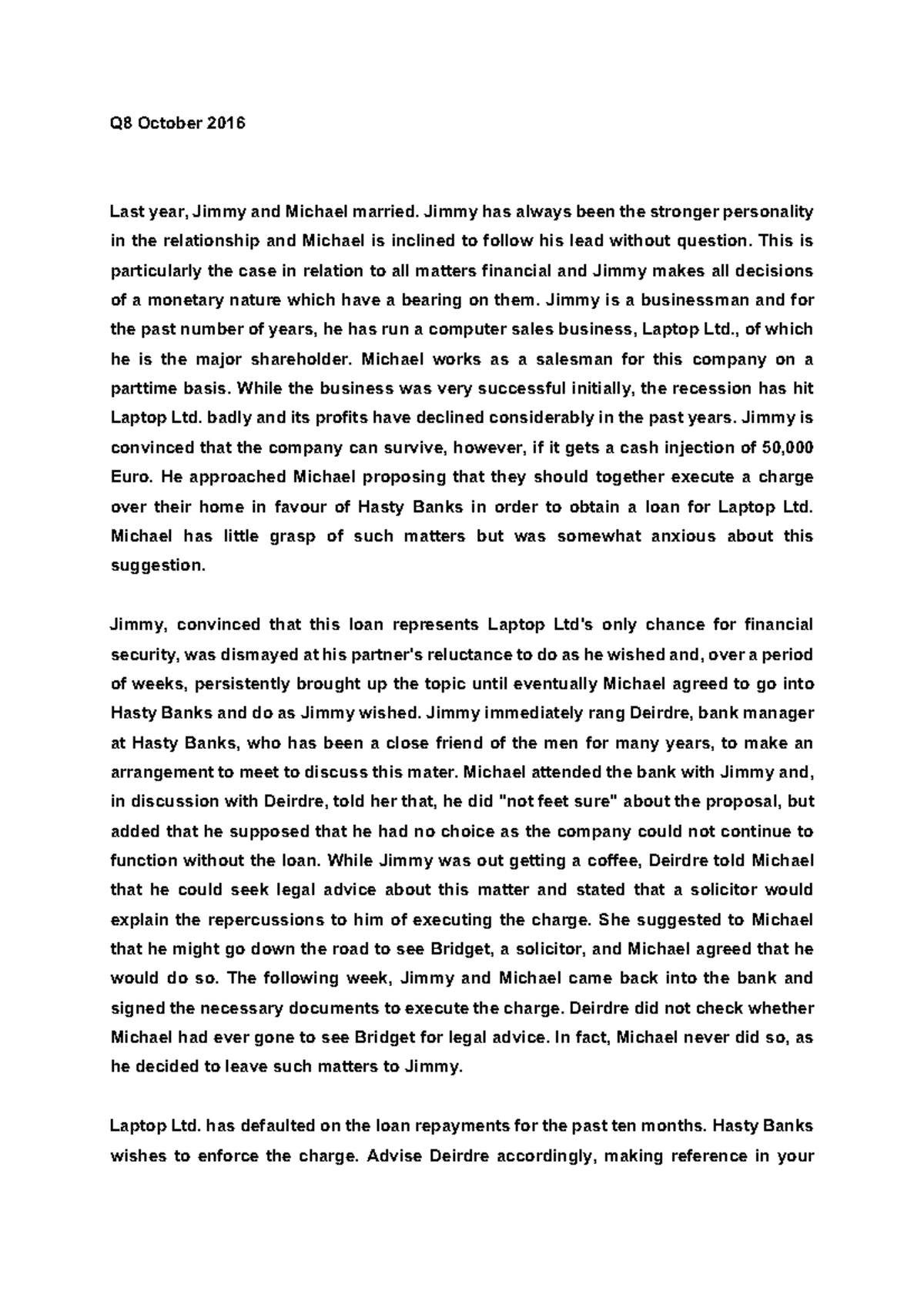 Undue Influence Q and A - Sample Answer FE1 - Q8 October 2016 Last year ...