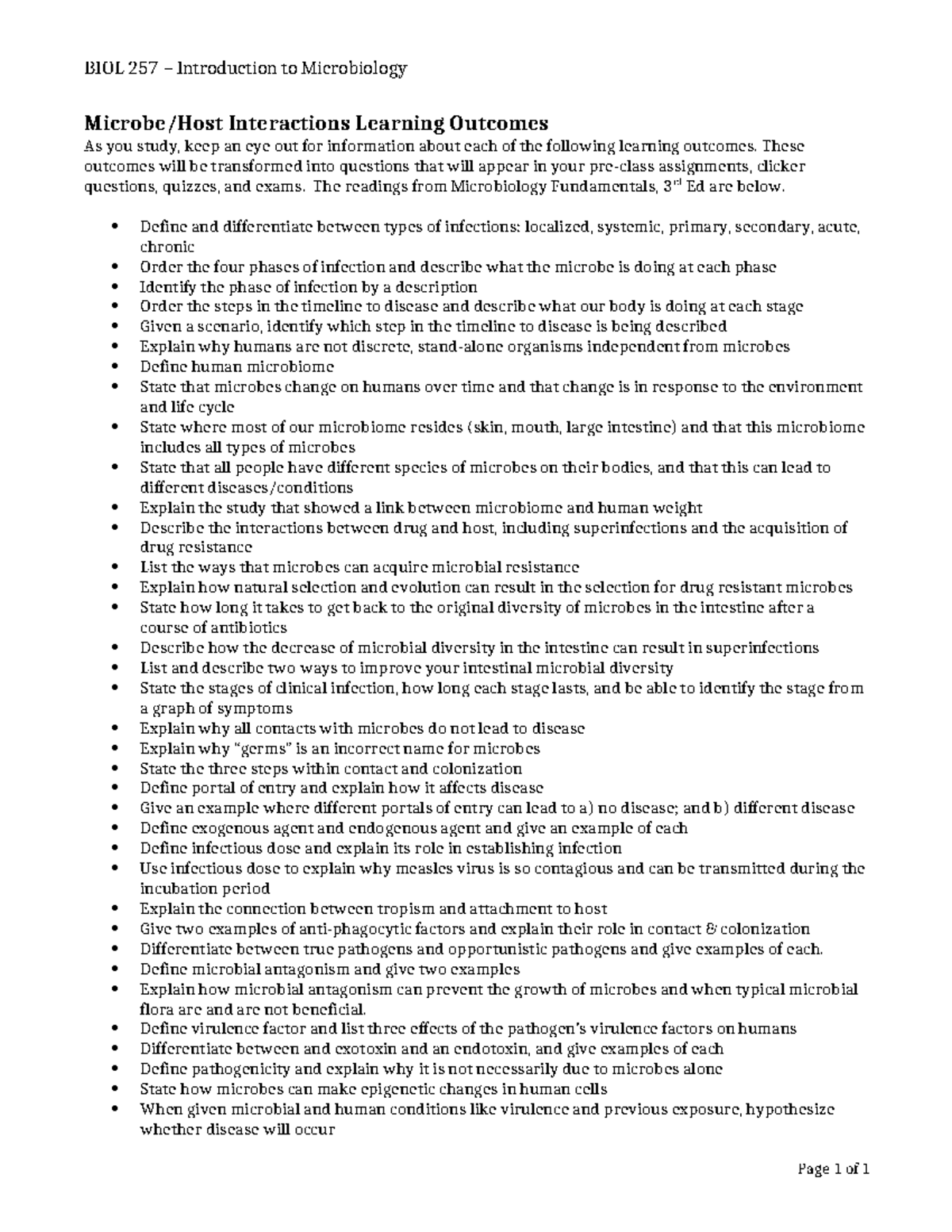 Microbe Host Interactions no epi LOs Readings - BIOL 257 – Introduction to Microbiology Microbe ...