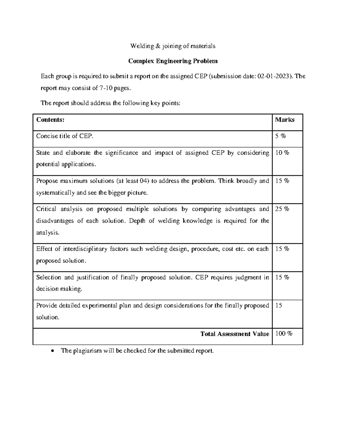 Instruction for CEP - Welding & joining of materials Complex ...